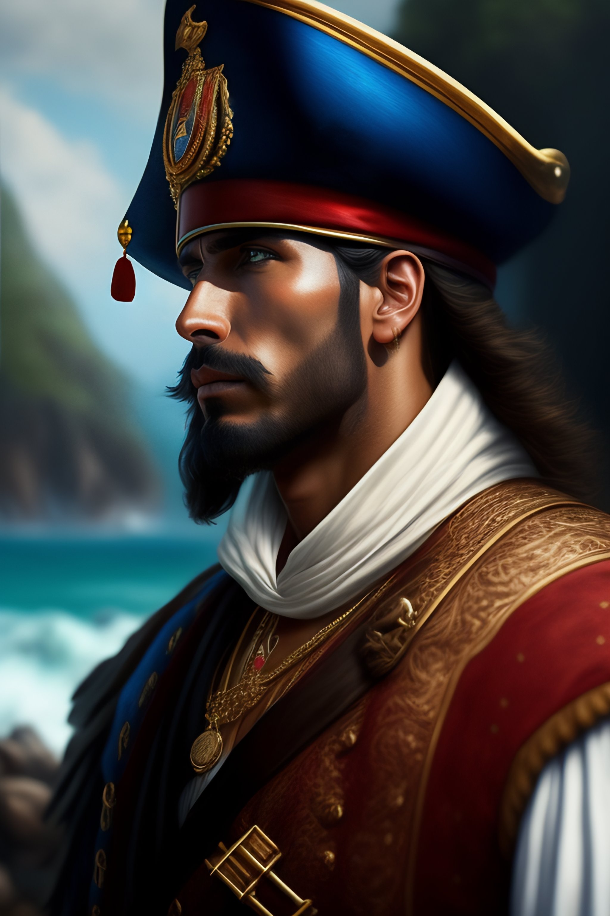 Lexica - Portrait of a French pirate, very detailed