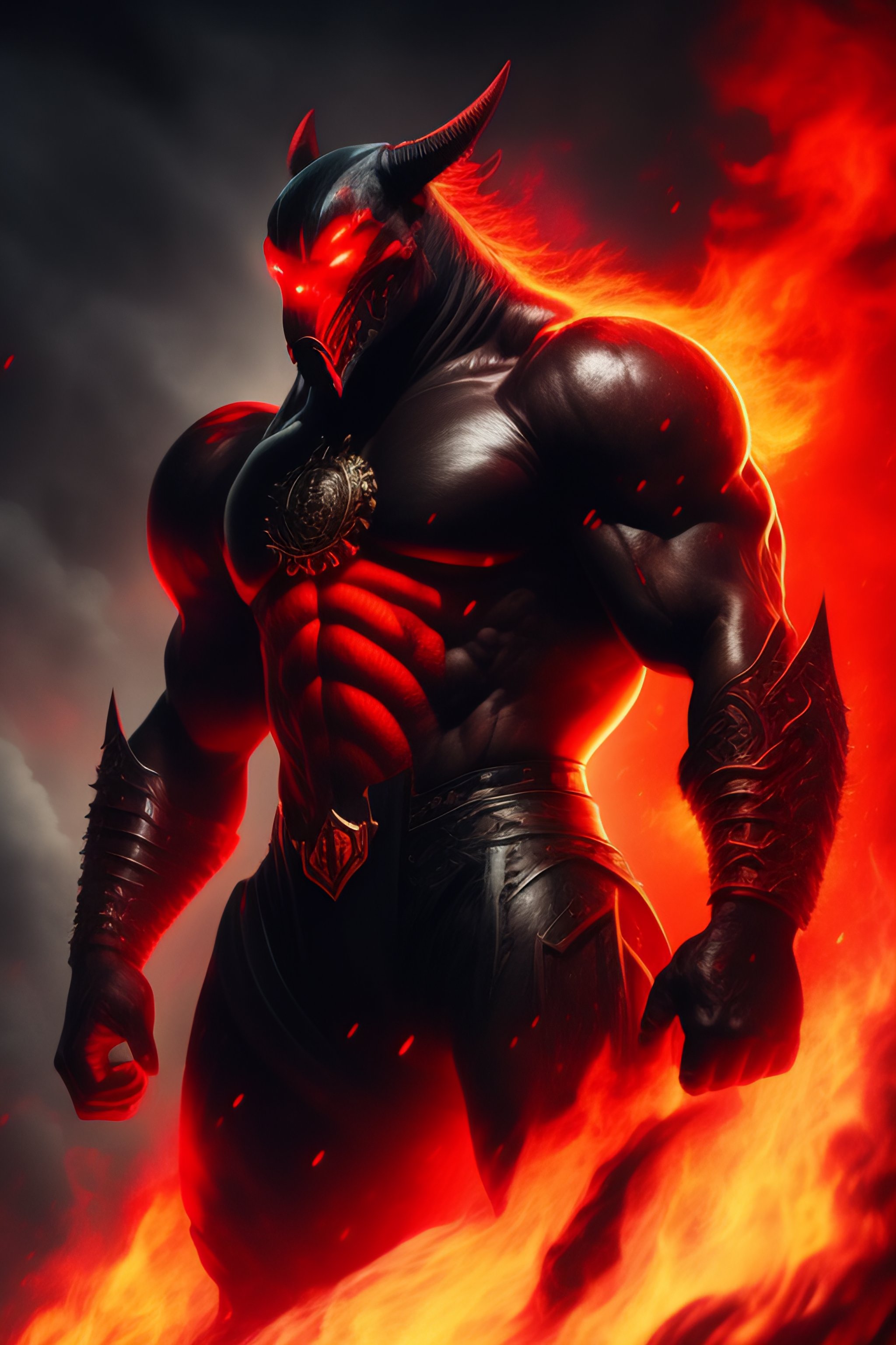 Lexica - A bloodthirsty black and red monster with the number 23 on his chest and burning eyes