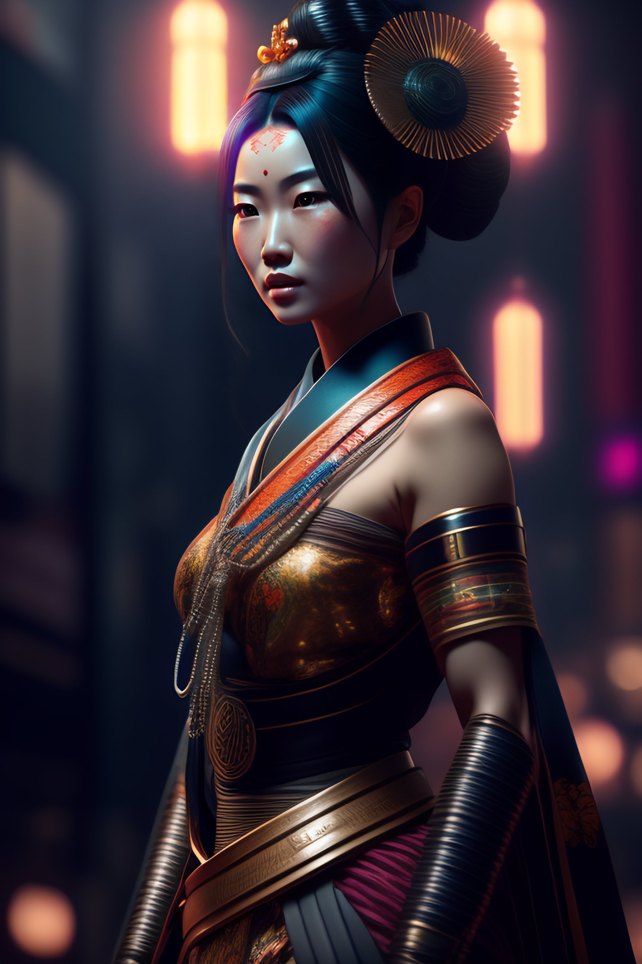Lexica - Biopunk geisha, full body, cinematic lighting, beautiful face ...