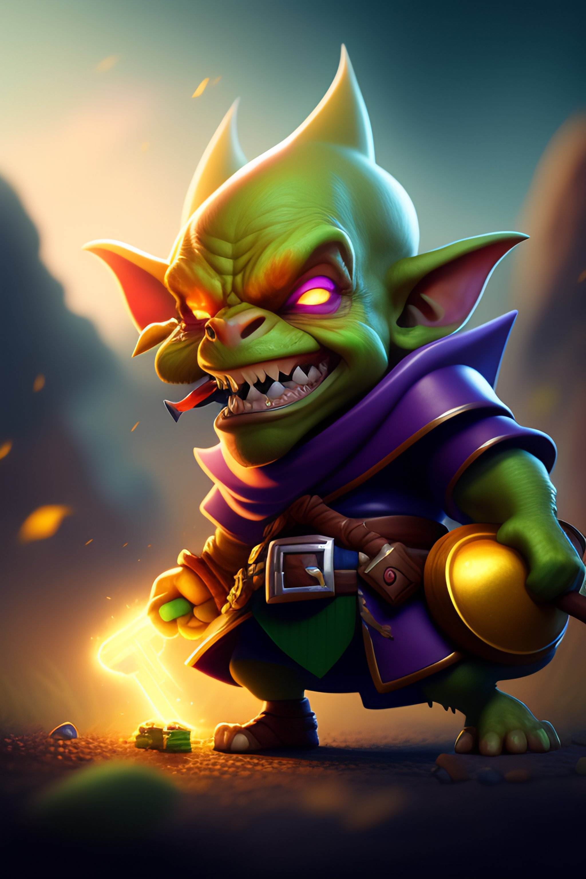 Lexica - A goblin from clash of clans robbing a rainbow treasure, sharp ...