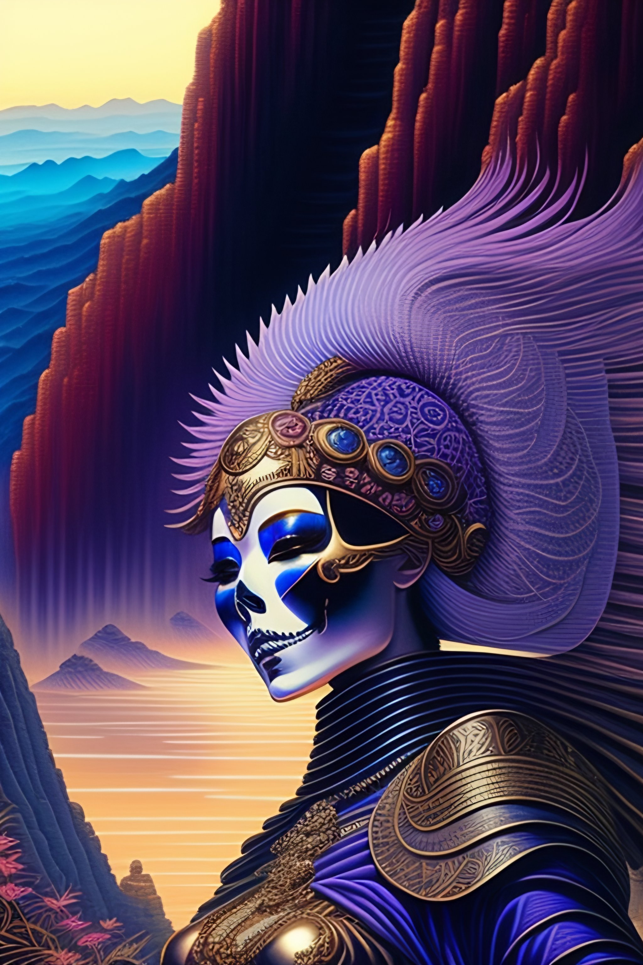 Lexica - Surrealism art 80's, hill with a river flowing cave, skull of ...