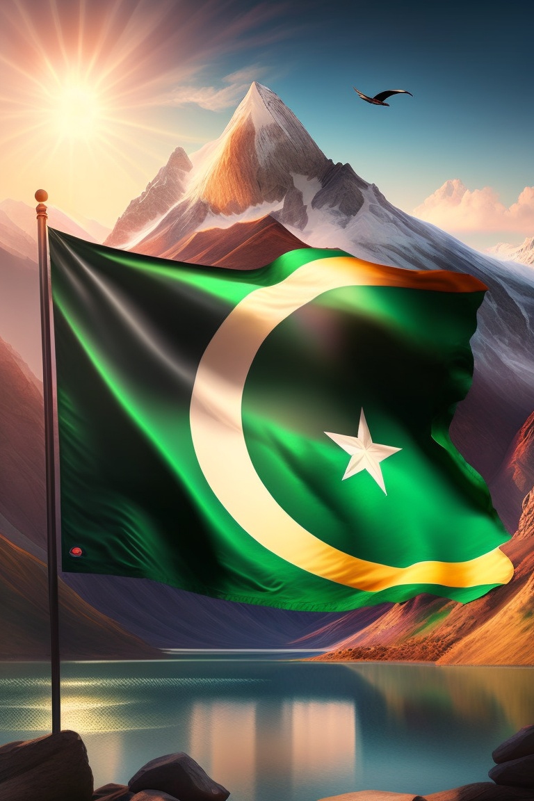 Lexica - A beautiful Pakistani flag🇵🇰 soaring in sky with beautiful ...