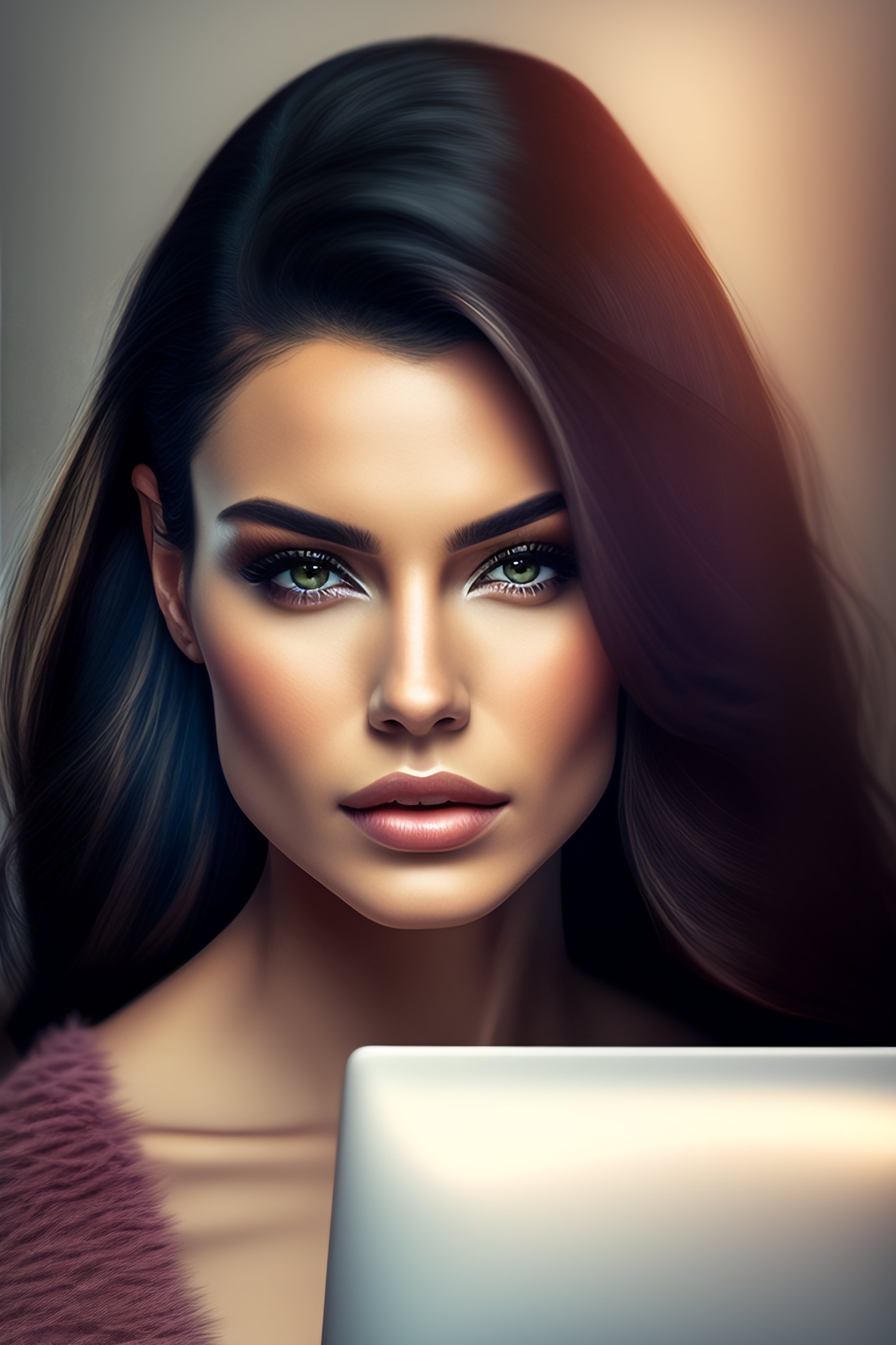 Lexica - Beauty woman with computer, a character side portrait ...