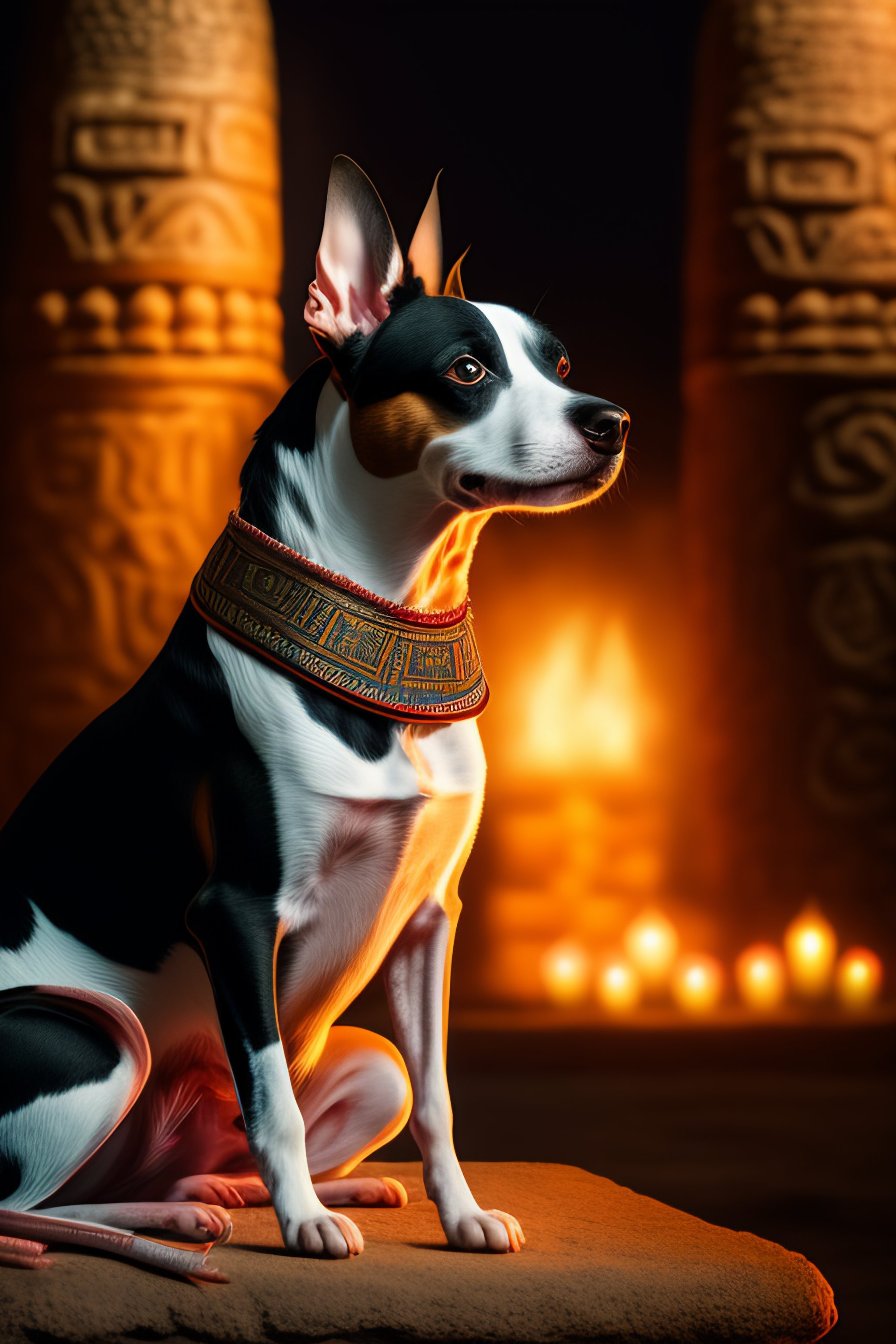 Lexica - Rat terrier sitting on a throne in an aztec temple, with taco ...