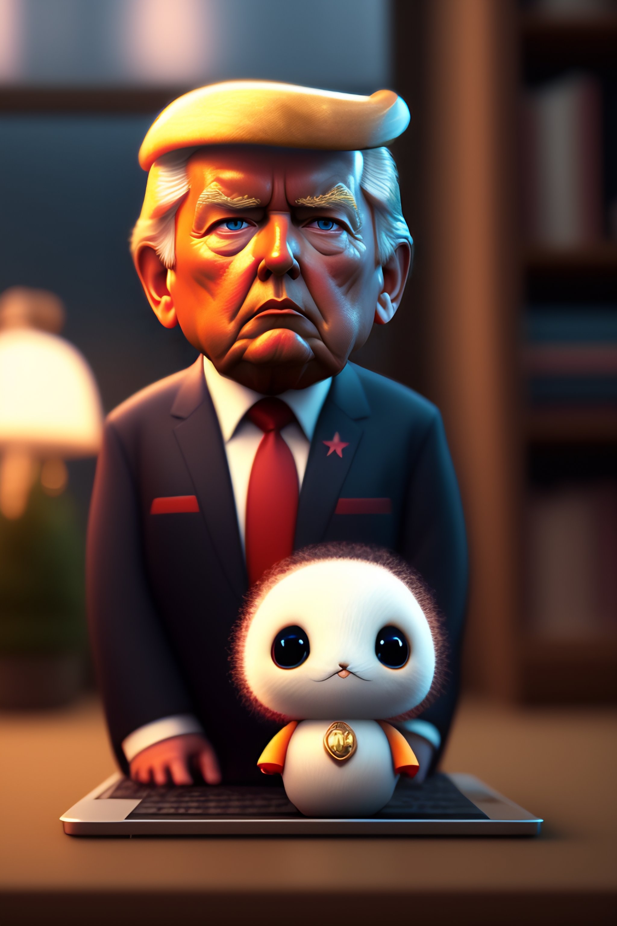 Lexica - Cute small humanoid Donald Trump sitting in front of laptop ...