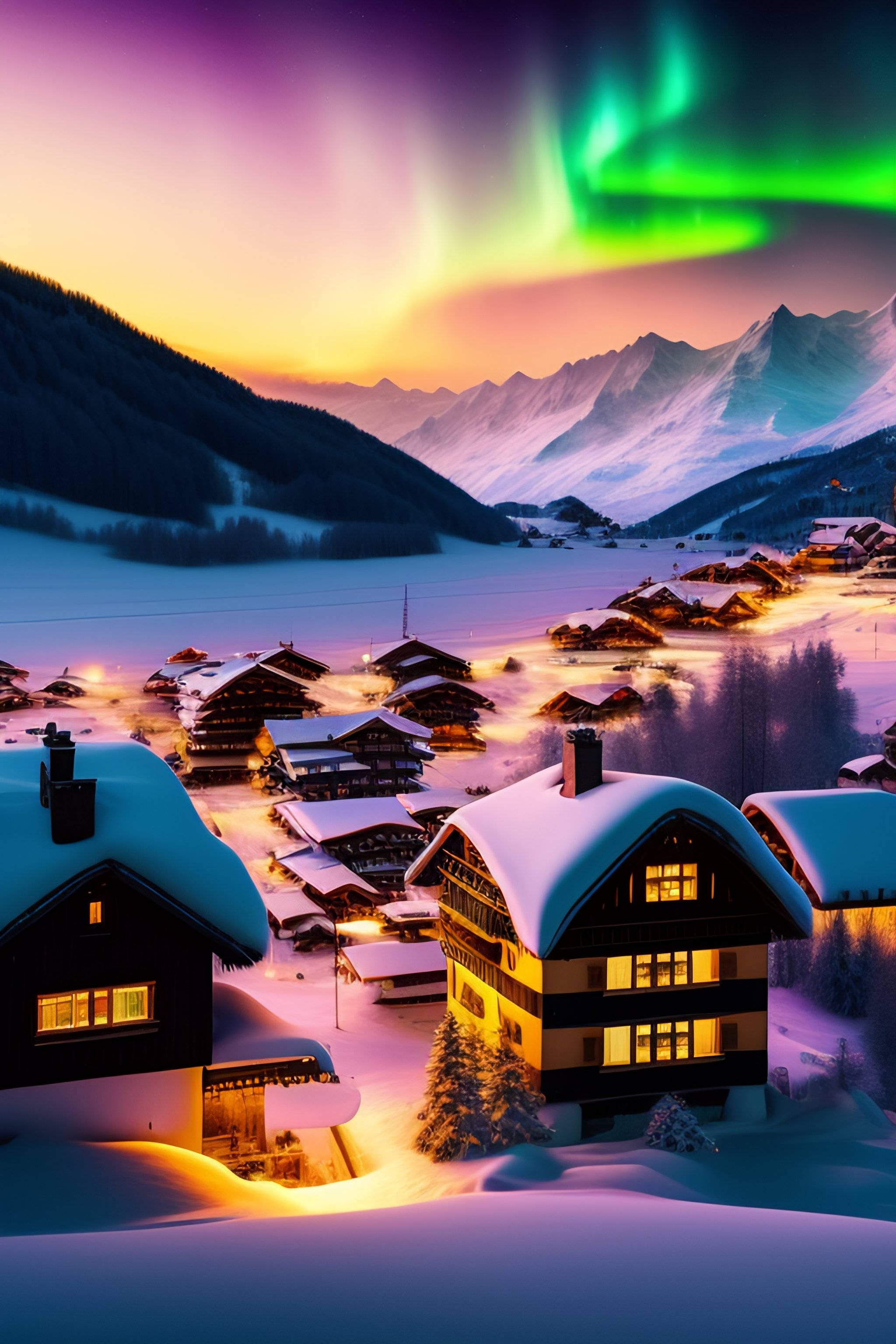Lexica - The thick snow covered swiss town , the sky is starry , the ...