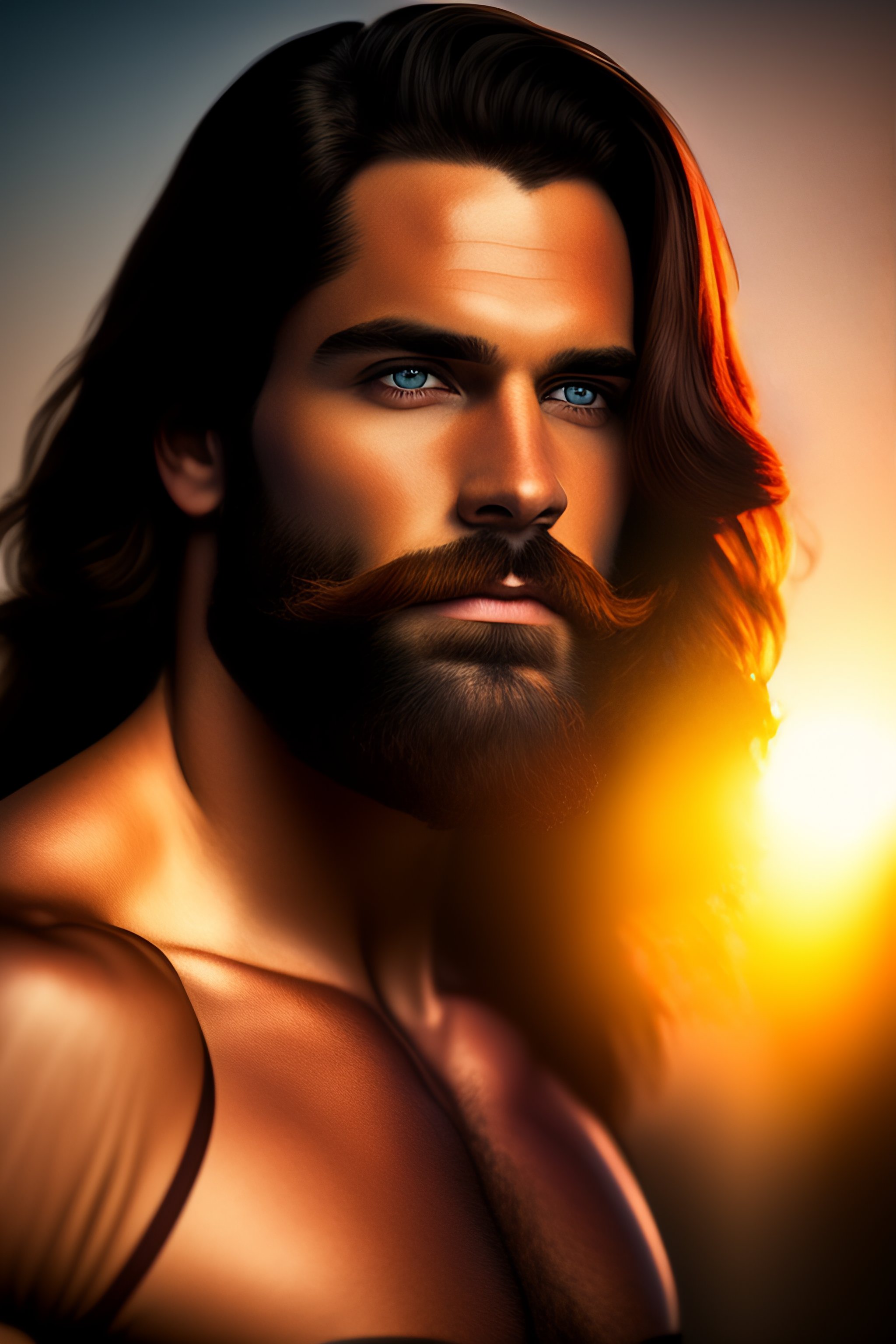 Lexica - Picture of a weak man with natty long brown hair, beard, deco ...