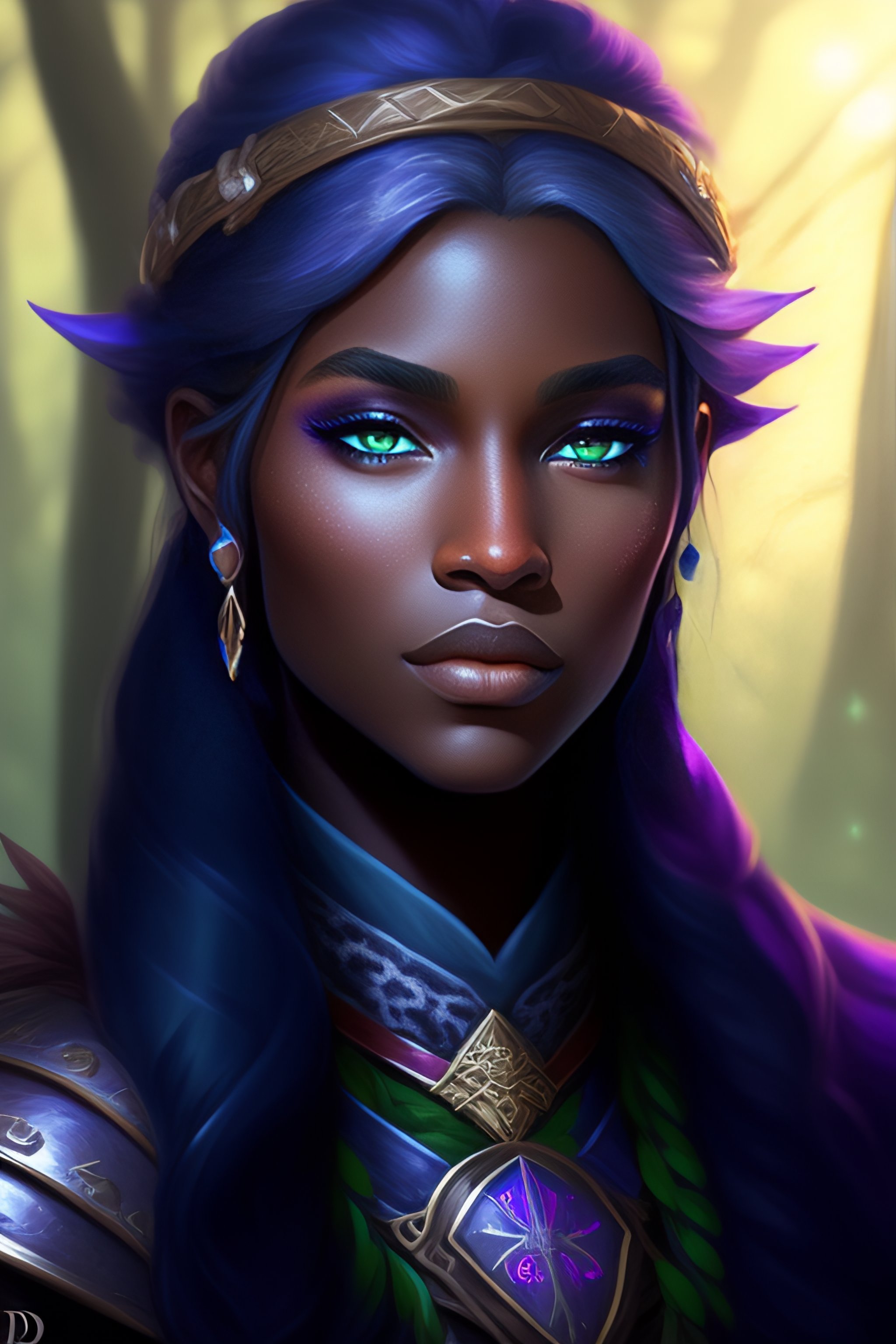 Lexica - Dnd character art, Young Drow druid, portrait