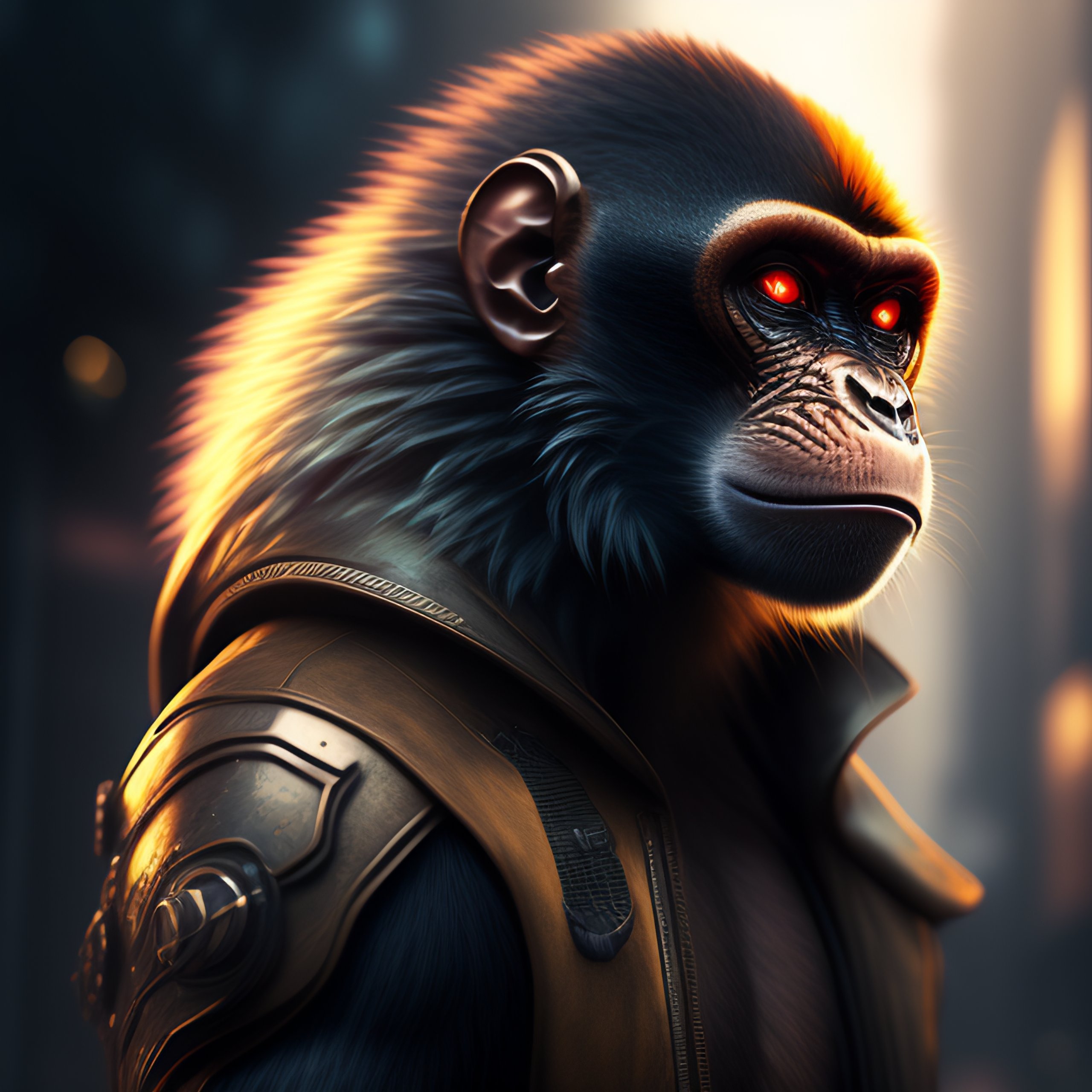 Lexica - Monkey cyberpunk cyborg, side portrait, realistic animal, half ...