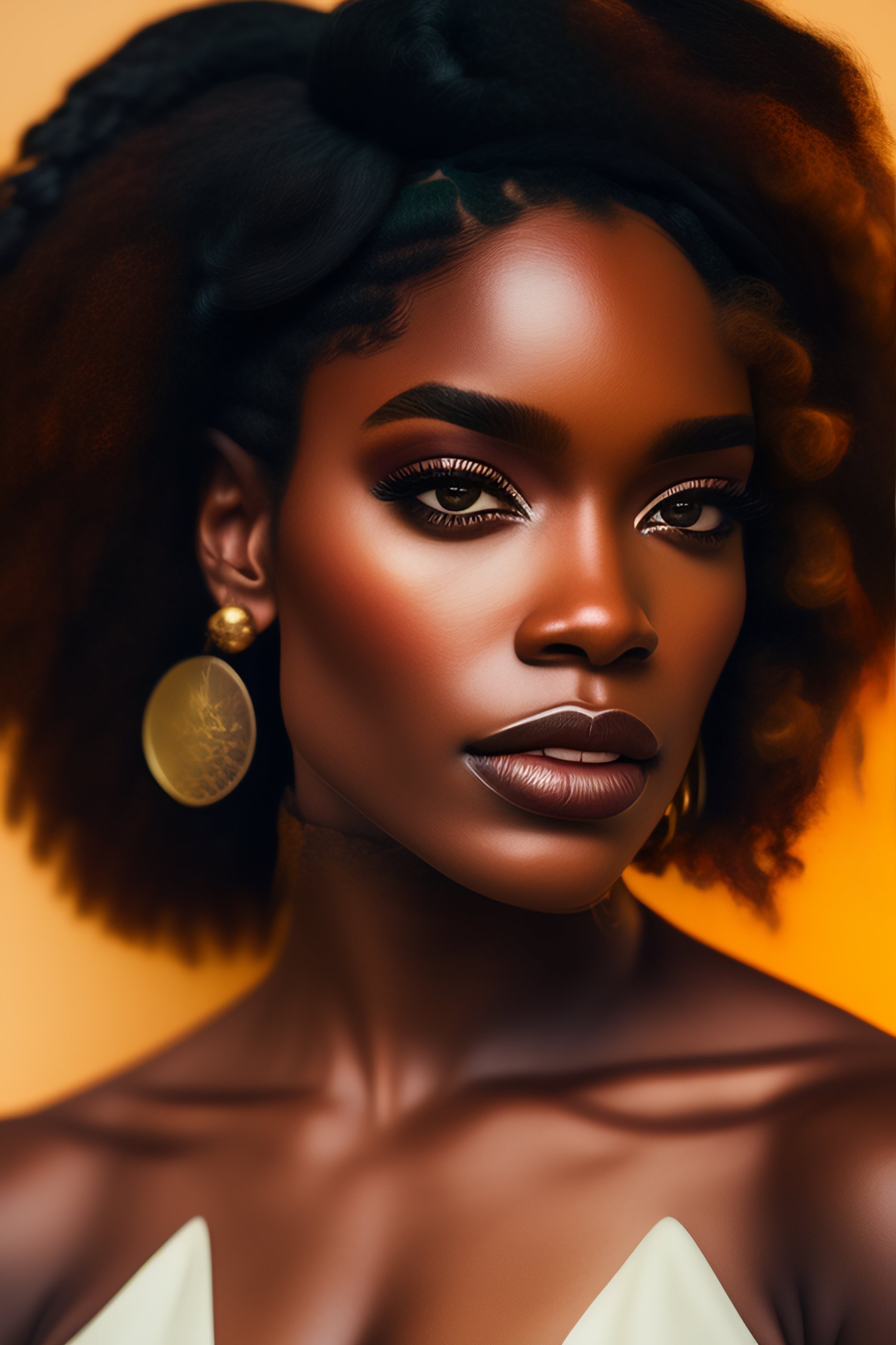 Lexica - A portrait of a beautiful brune long hair black woman with ...