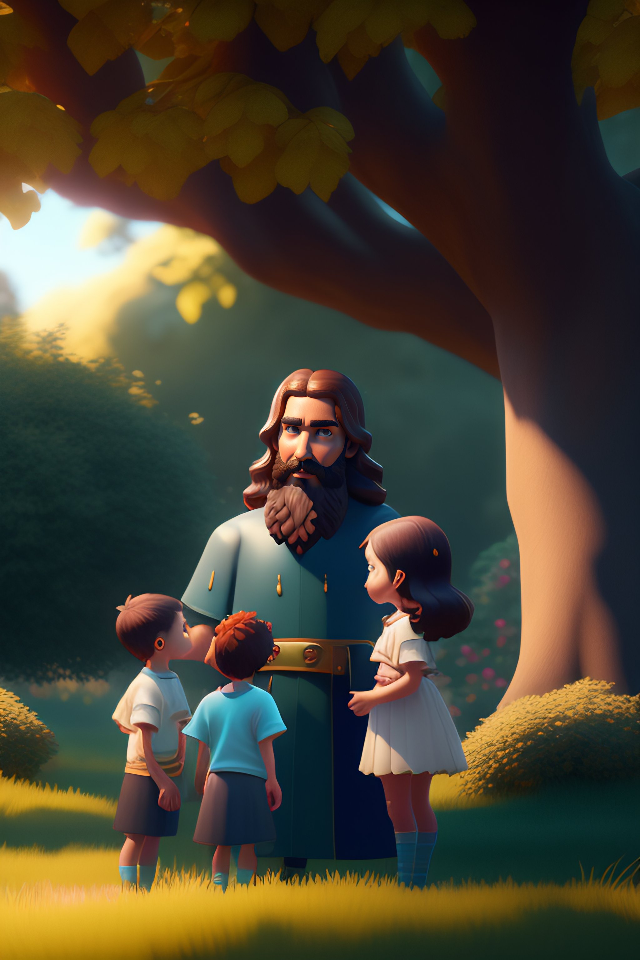 Lexica - Jesus with kids ,unreal engine, under a tree, artstation ...