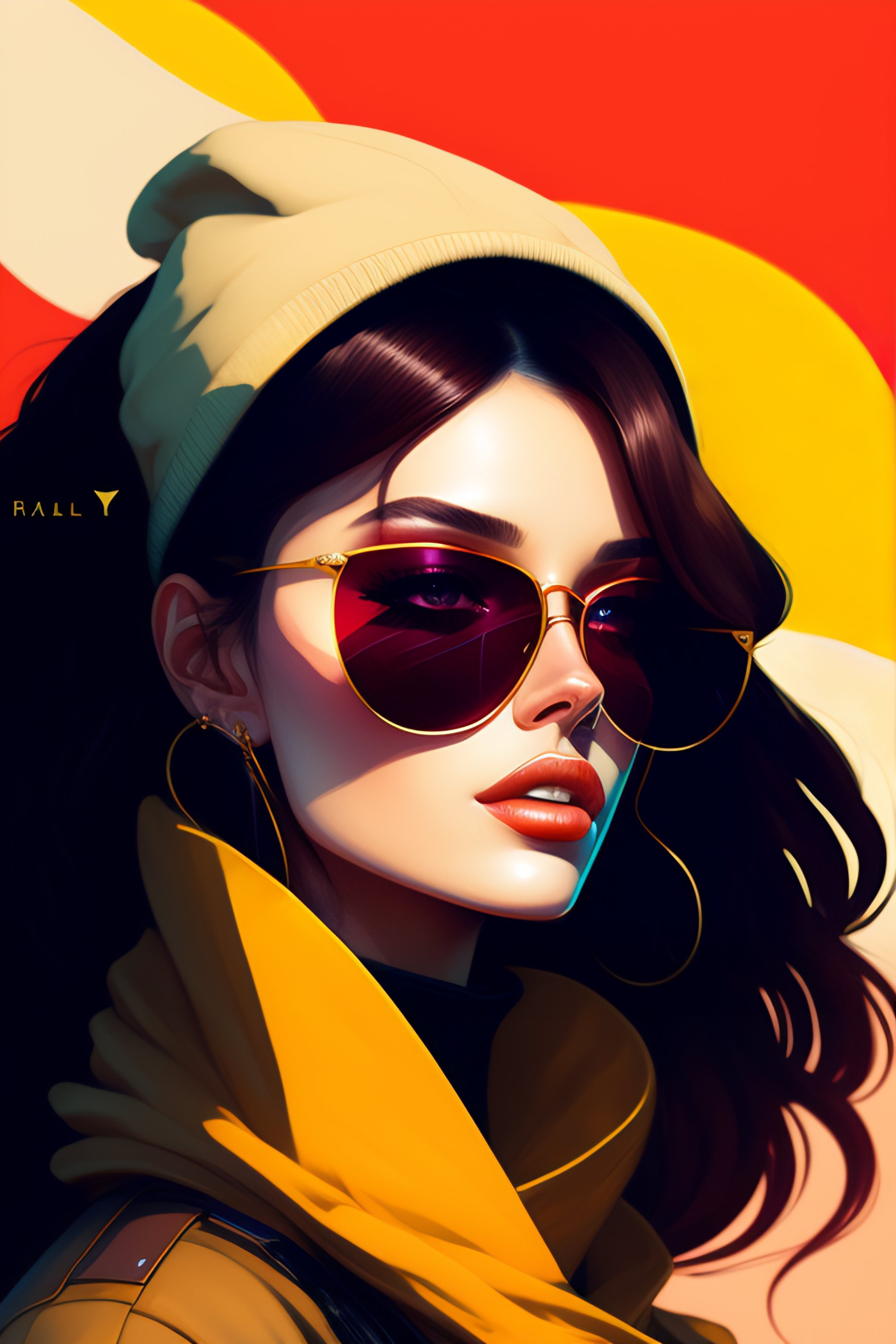 Lexica - Portrait of halo, ray-ban sunglasses, red eyes, tartan scarf ...