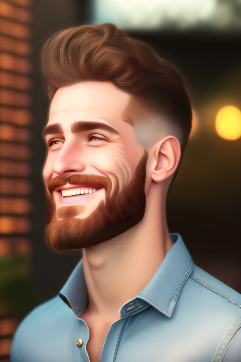 Lexica - Bearded sad, handsome young man, regretful, smiling, details