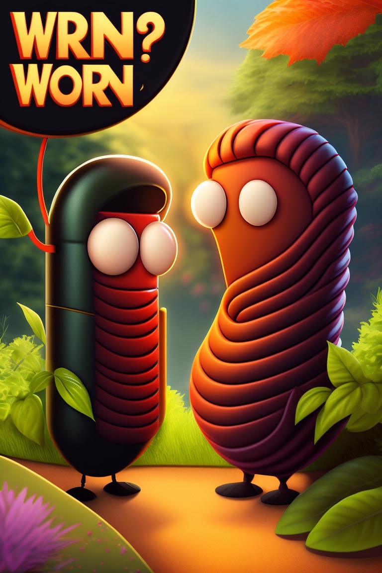 Lexica - "Two worms, comic book style, in a nature setting, where they talk to each other, in a ...