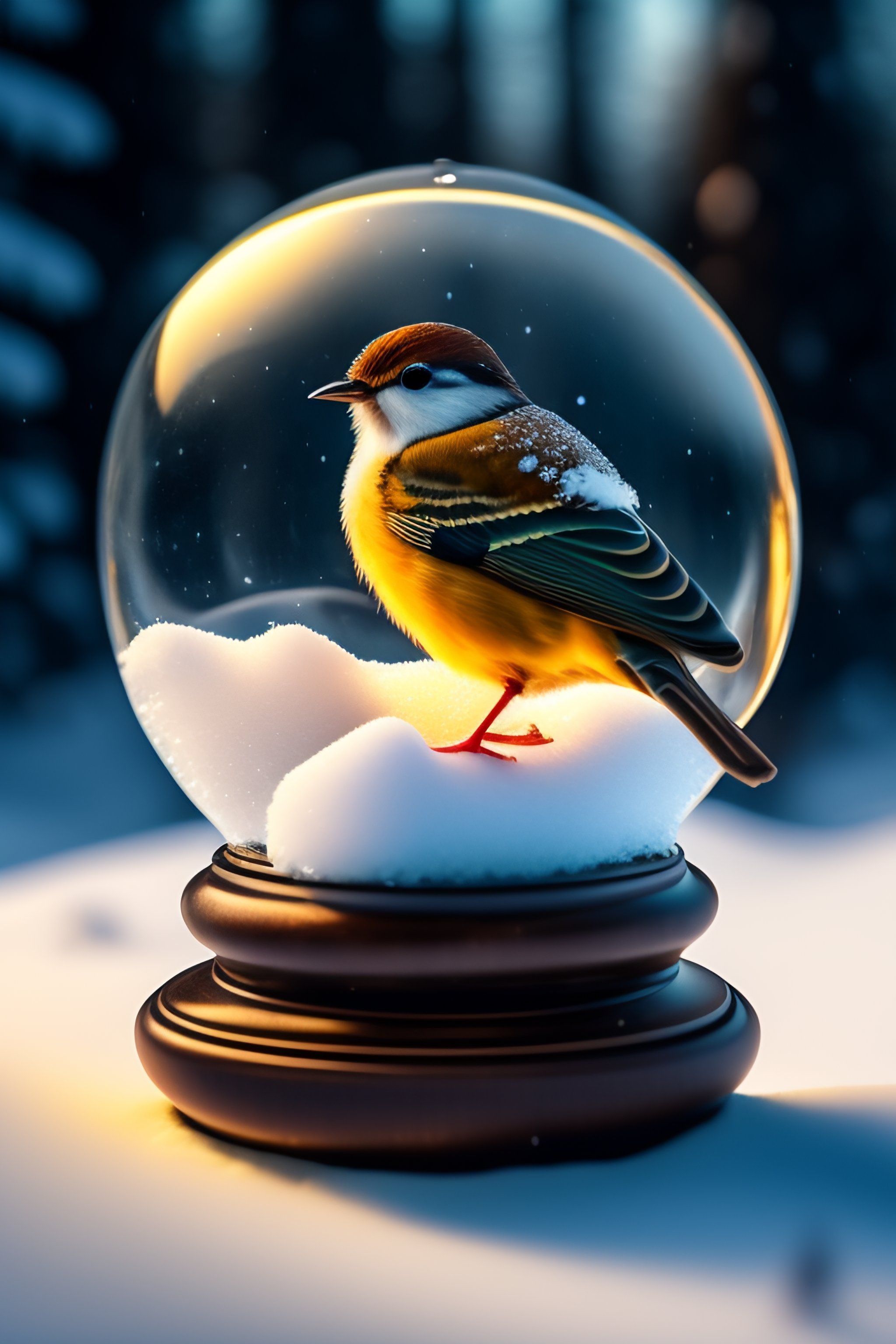 Lexica - Prompt: '[bird with a worm], in snow-globe, natural materials ...