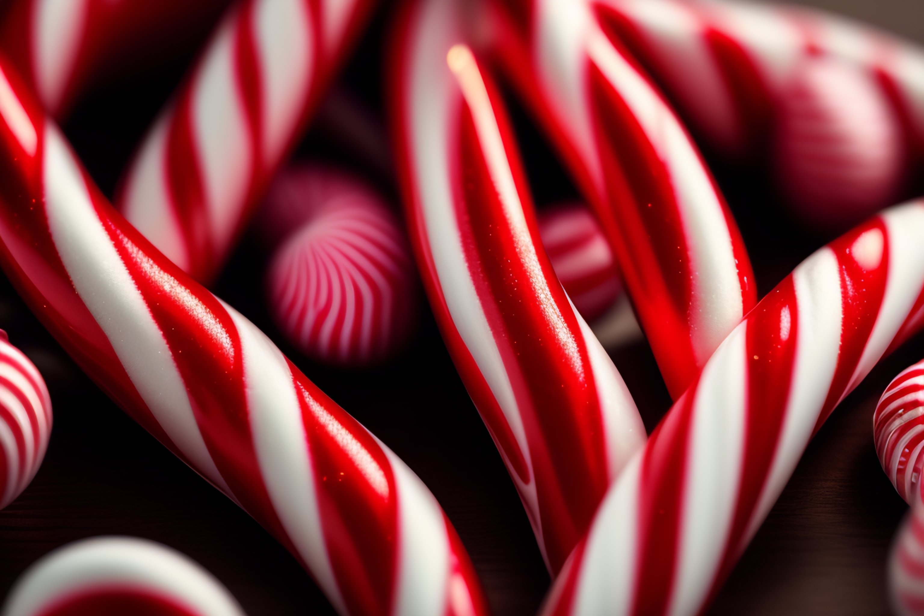 Lexica - Closeup of peppermint candy canes side by side, intricate ...