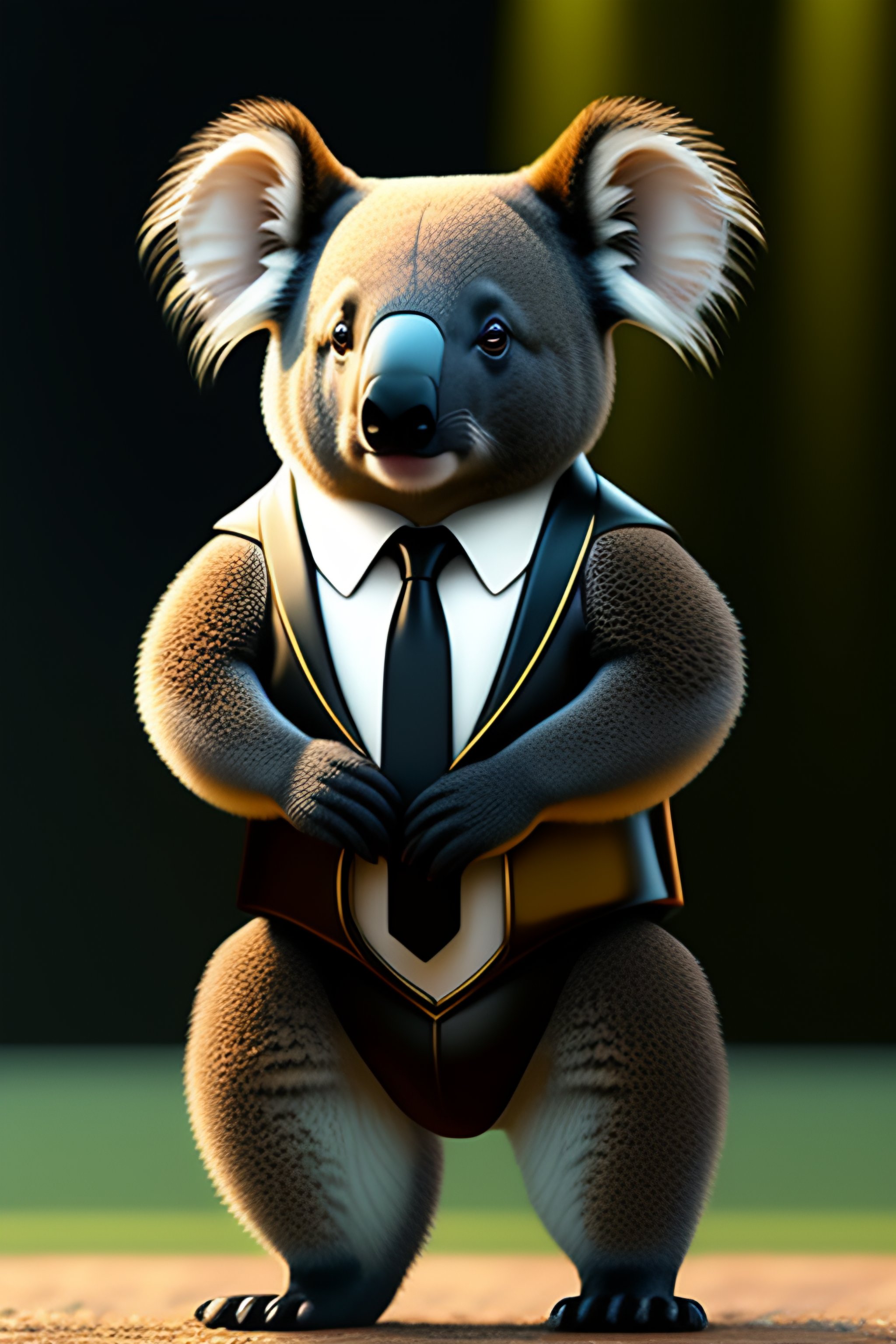 Lexica - Anthropomorphic koala in a bodyguard black suit