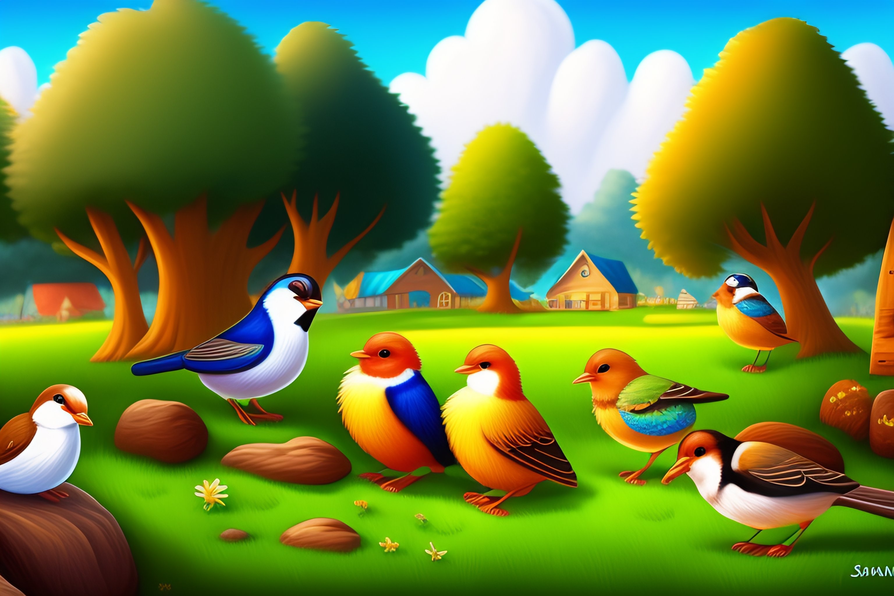 Lexica - A cartoon pictures of Birds playing with animals , in indain ...