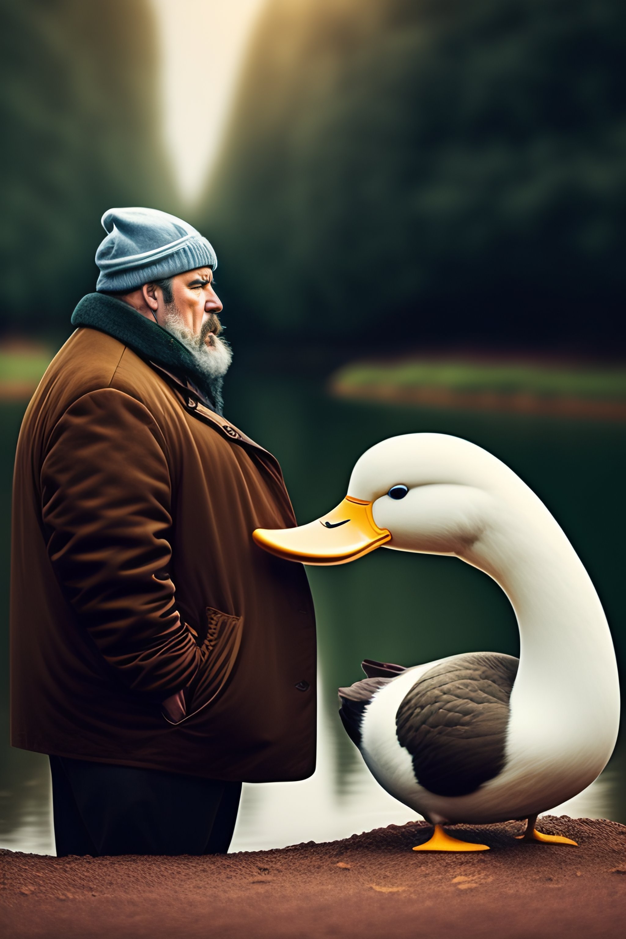 Lexica - Angry man fighting big ducks