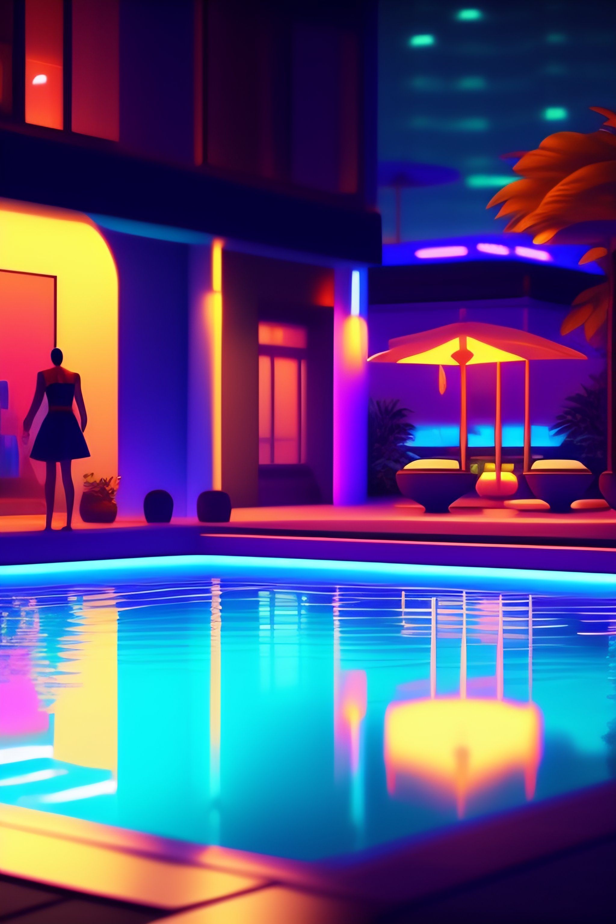 Lexica - Pool party late at night with funky music people dancing in ...