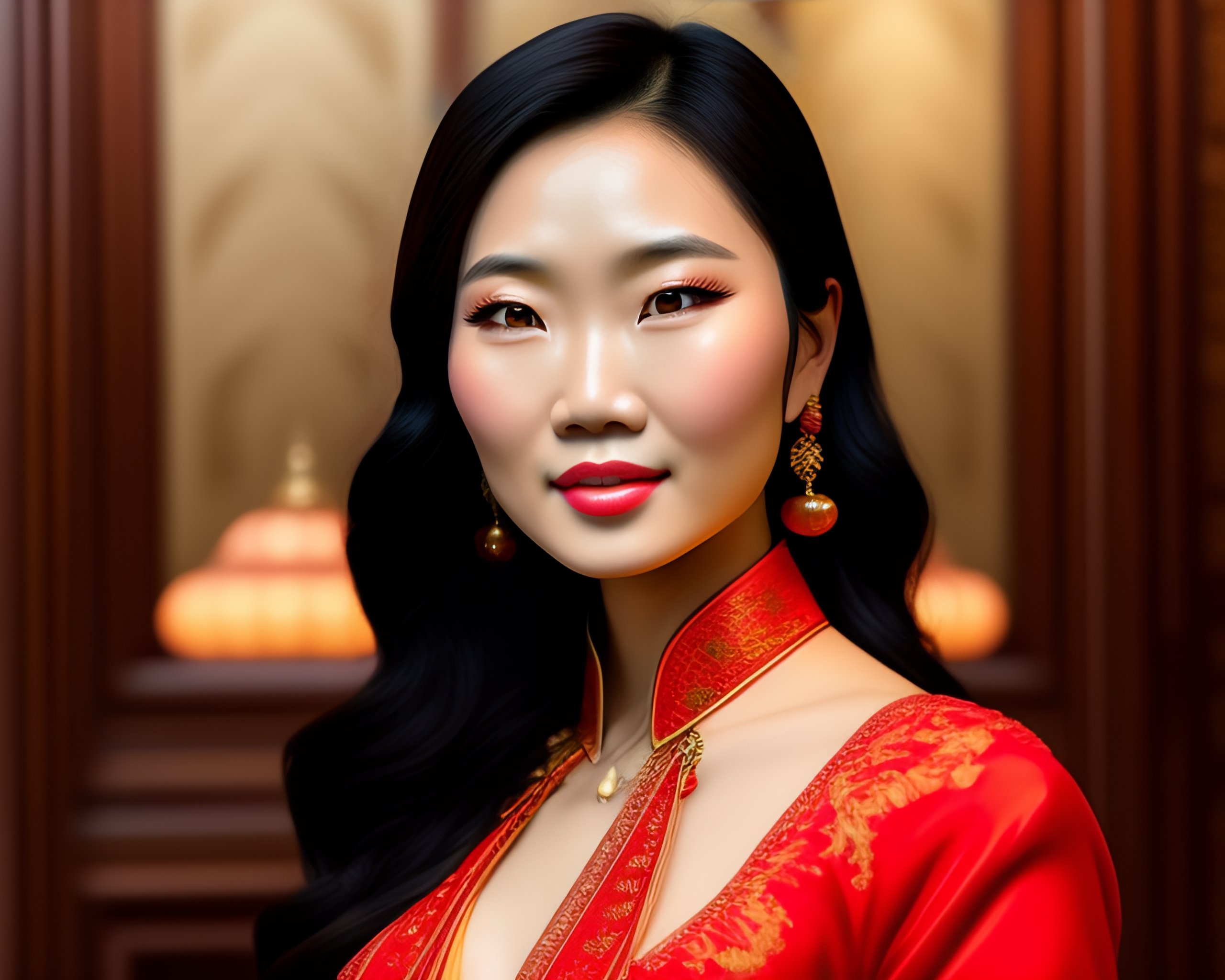 Lexica - Asian Woman, shoulders, mouth, parted red libs, skin, full figure, intricate, elegant ...