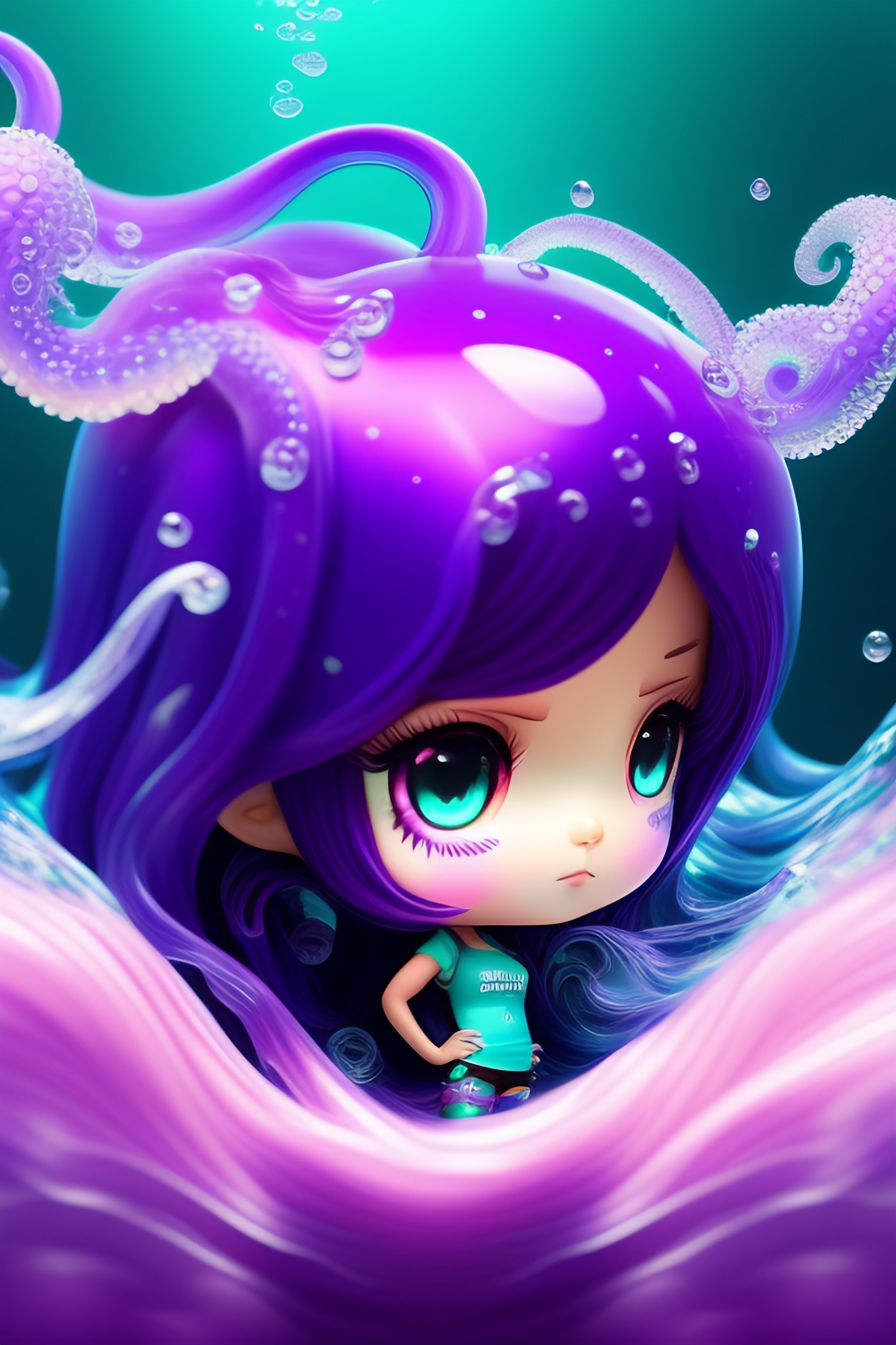 Lexica - Graffiti-style chibi character girl purple hair octopus ...
