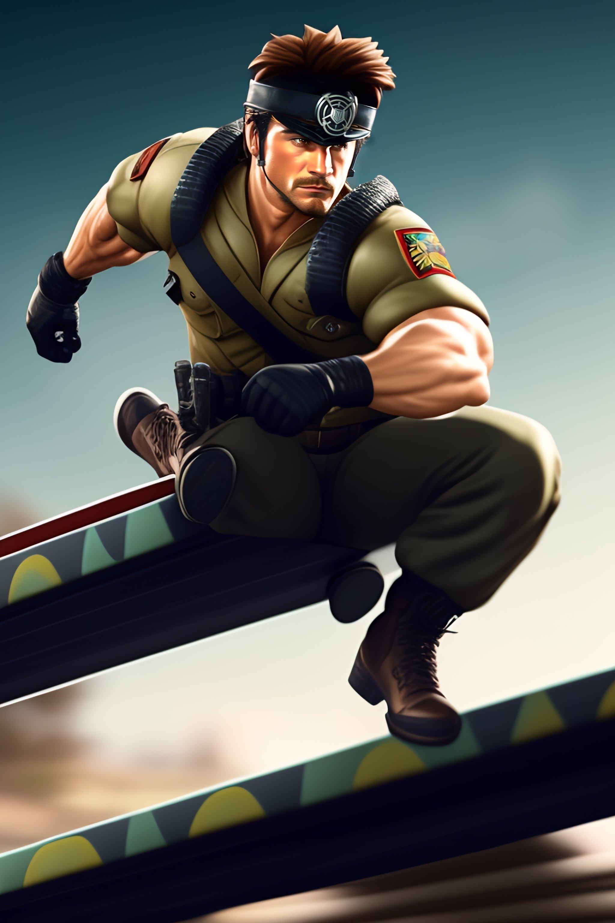 Lexica - Action shot of Solid Snake doing a skateboarding trick while ...