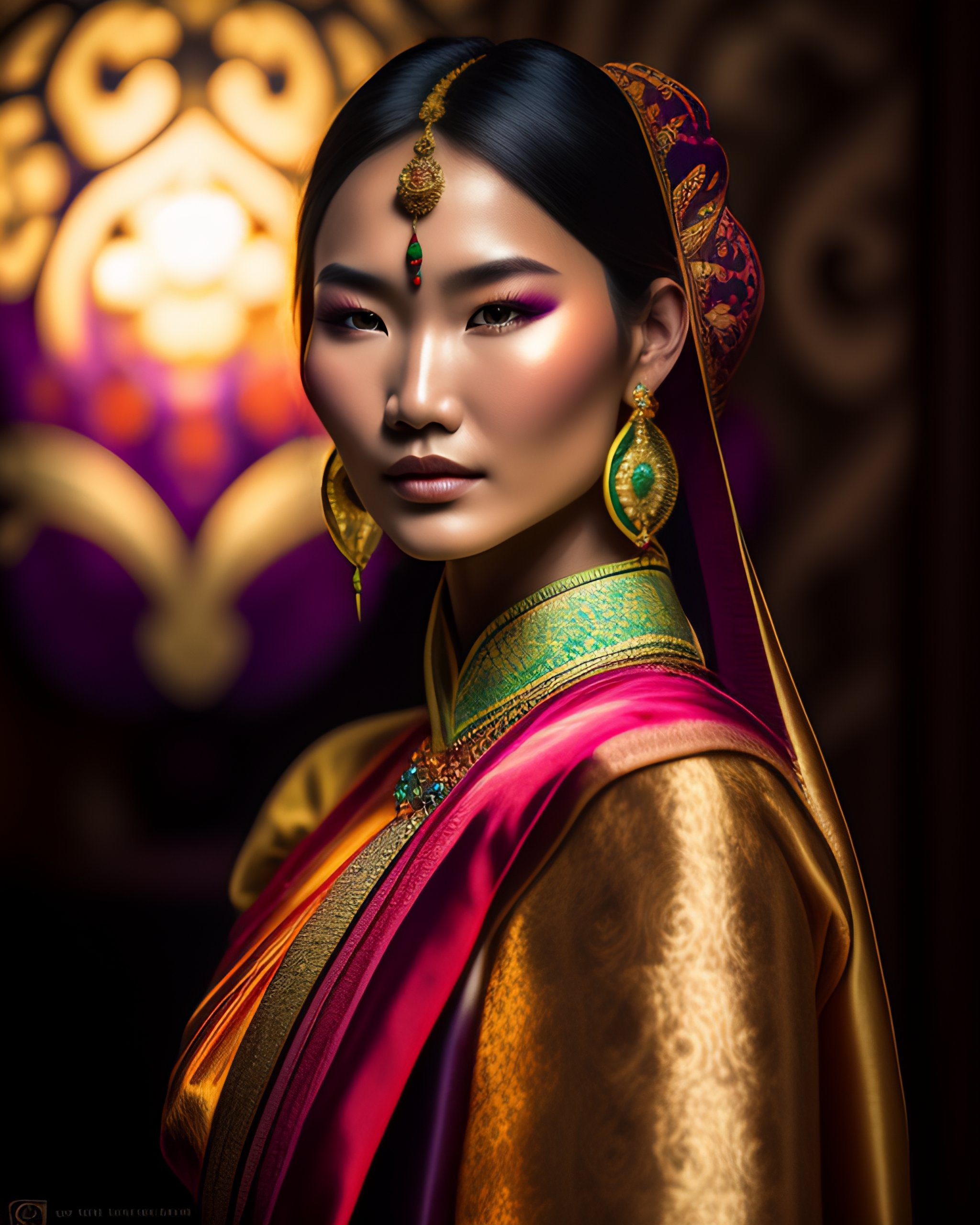 Lexica - Portrait shot of 3/4 beautiful Bhutan woman, alluring pose in ...