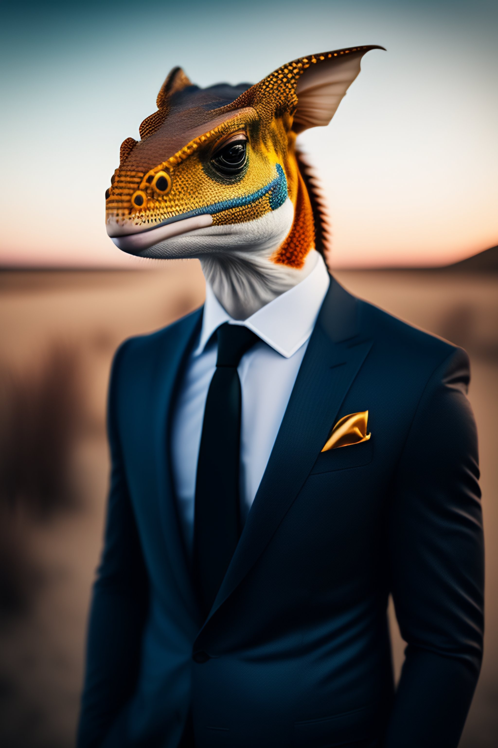 Lexica - A Person with a lizzard Head Wearing a suit