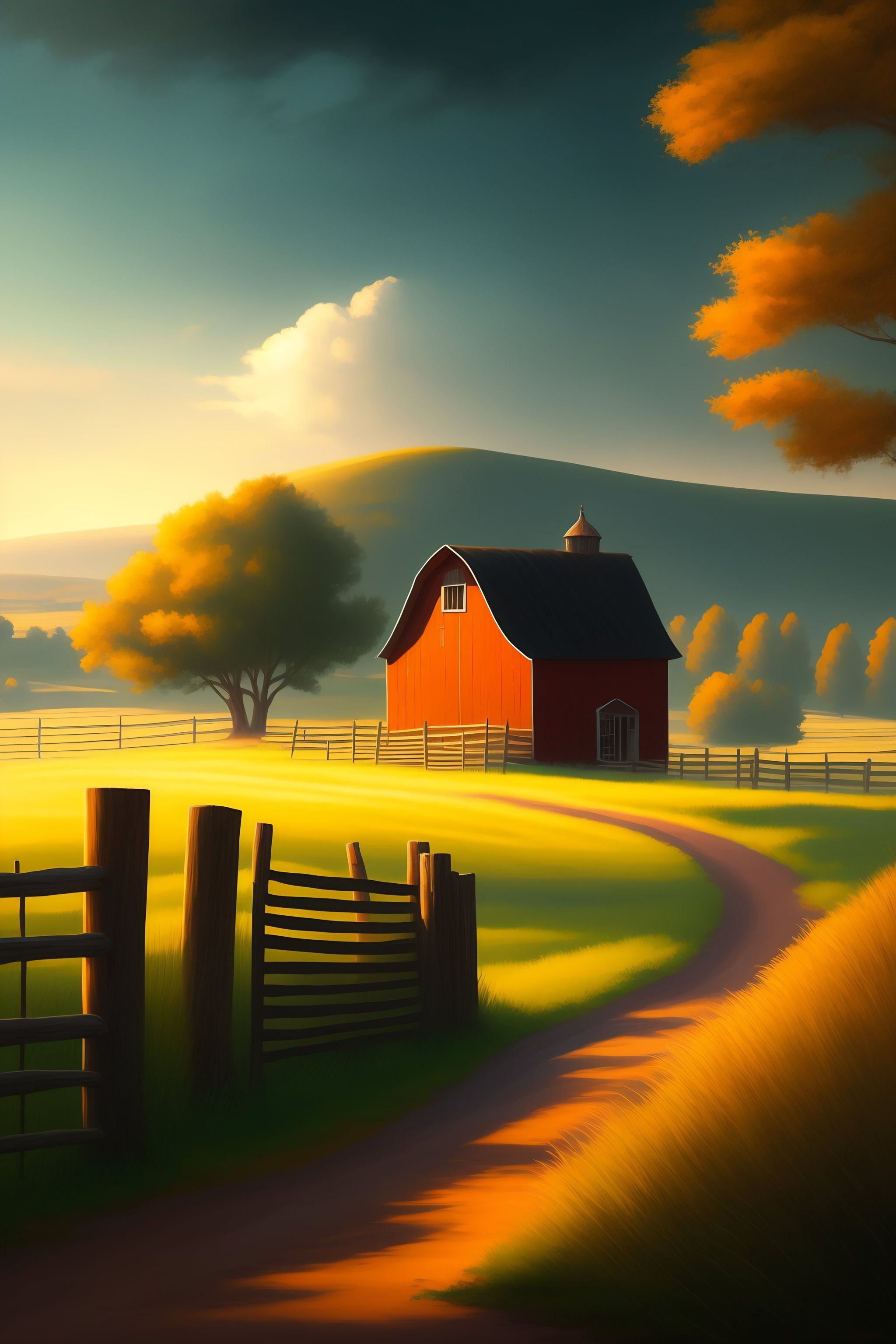 Lexica - A rural landscape of a farm, peaceful, nostalgic, digital ...