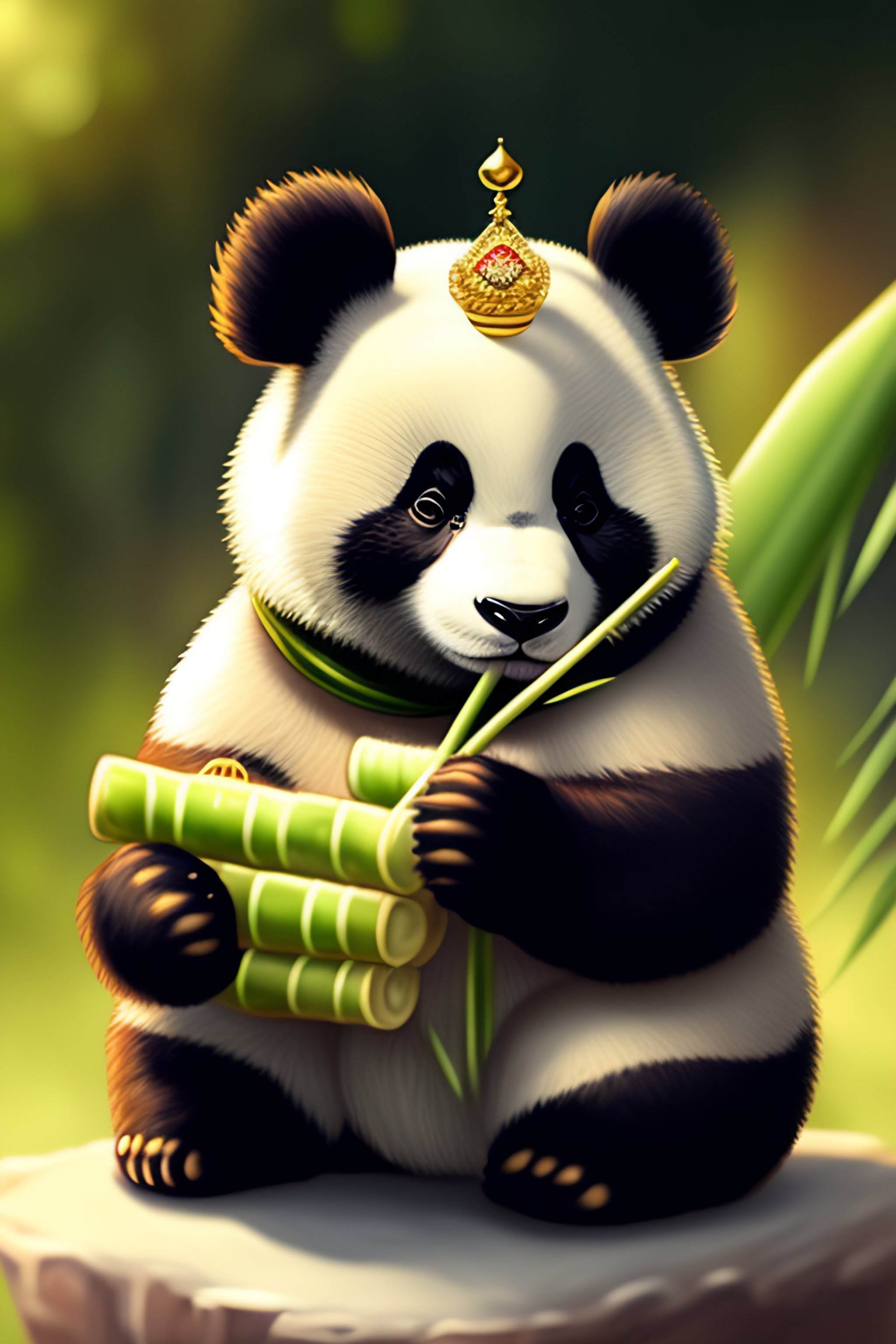 Lexica - Cute anthro anime panda with a king crown on his head eating ...