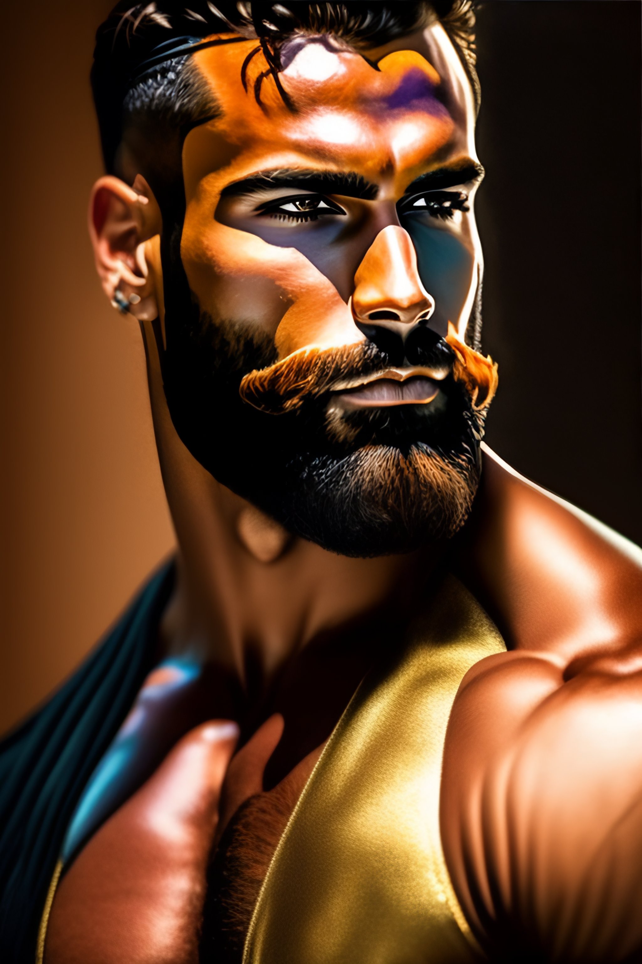 Lexica - Beautiful gigachad with thick brown beard, huge glistening ...