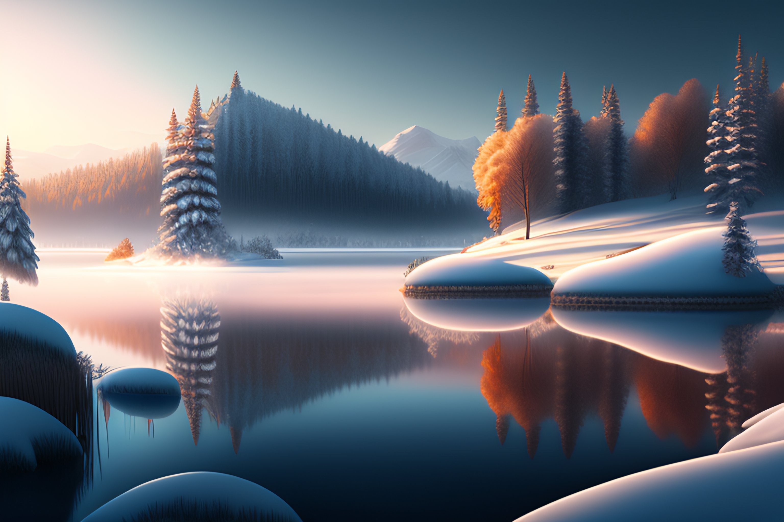 Lexica - Winter lake landscape, highly detailed, digital painting ...