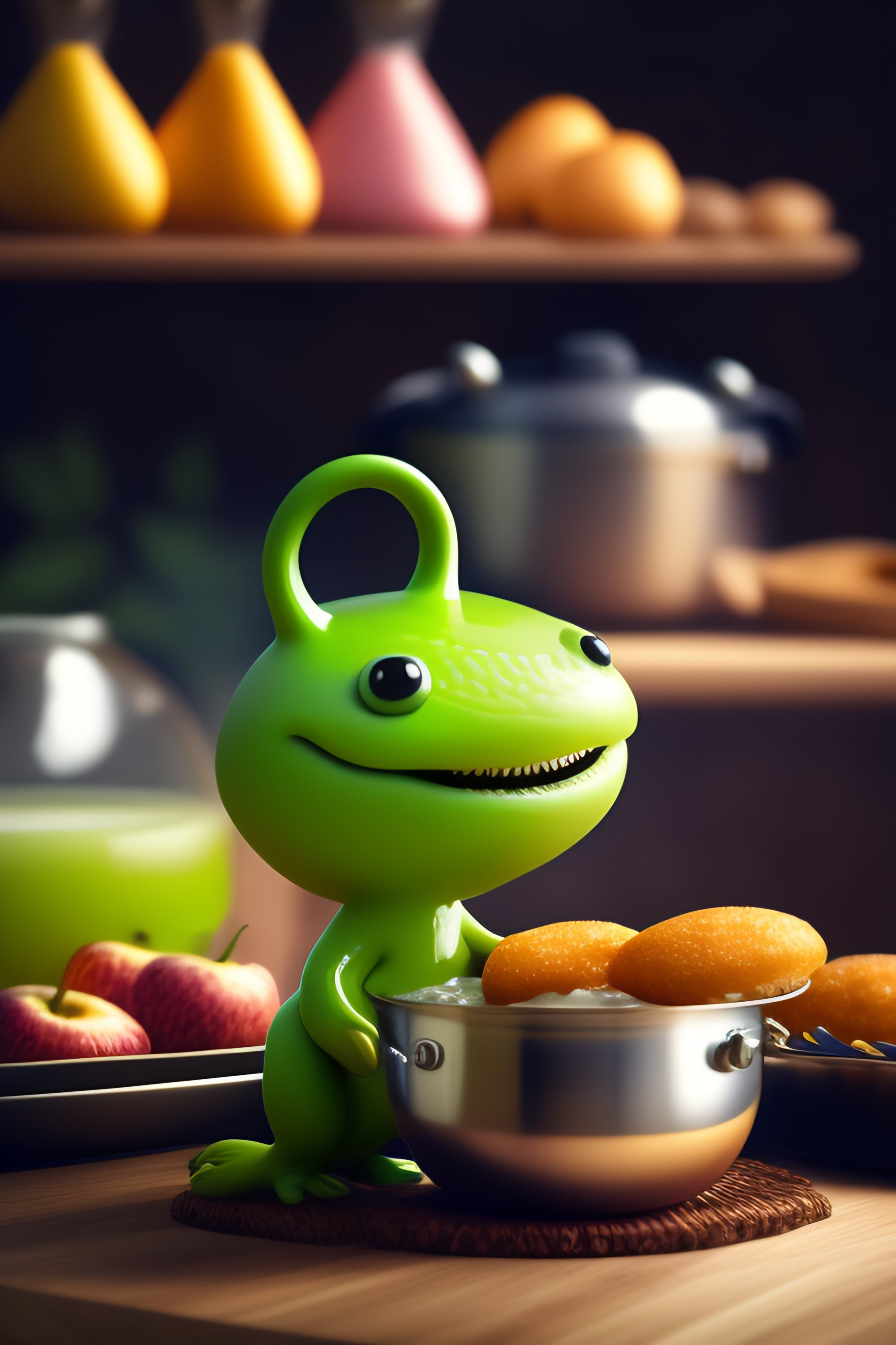 Lexica - An alien that looks friendly and is cooking a coackroache