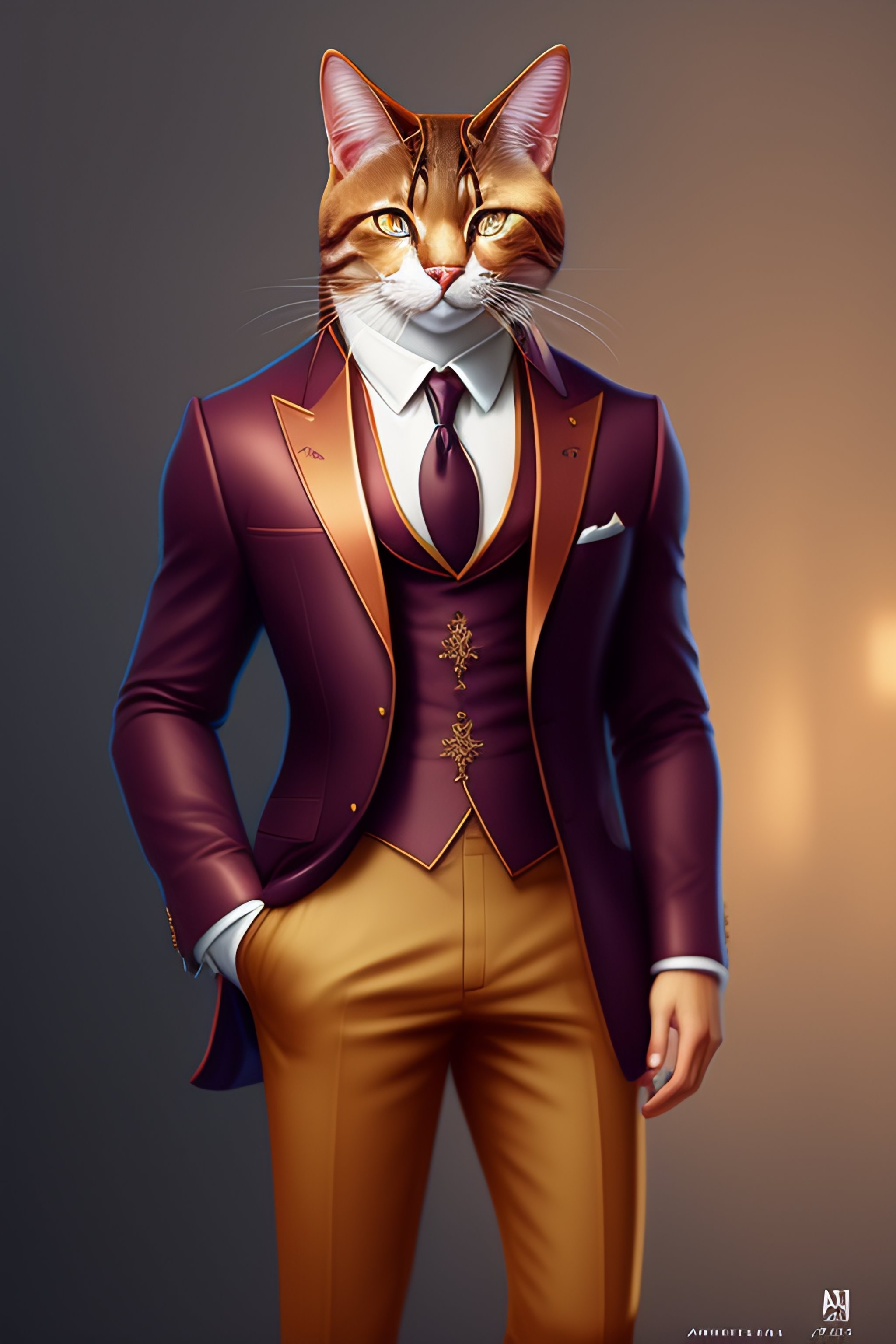Lexica - Anthro furry humanoid cat, three piece suit, checking watch ...