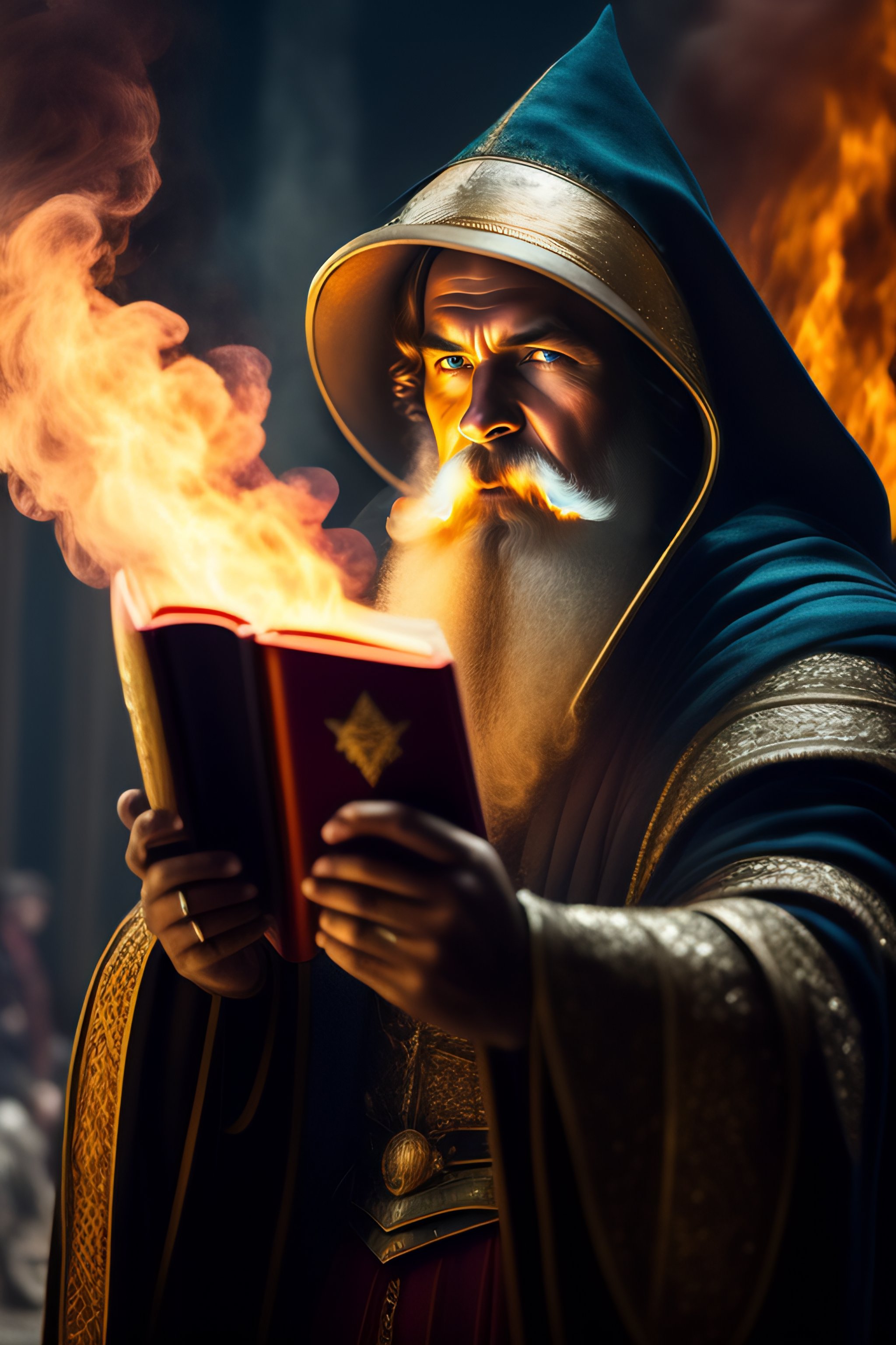 Lexica - Wizard with book casting fire bolt