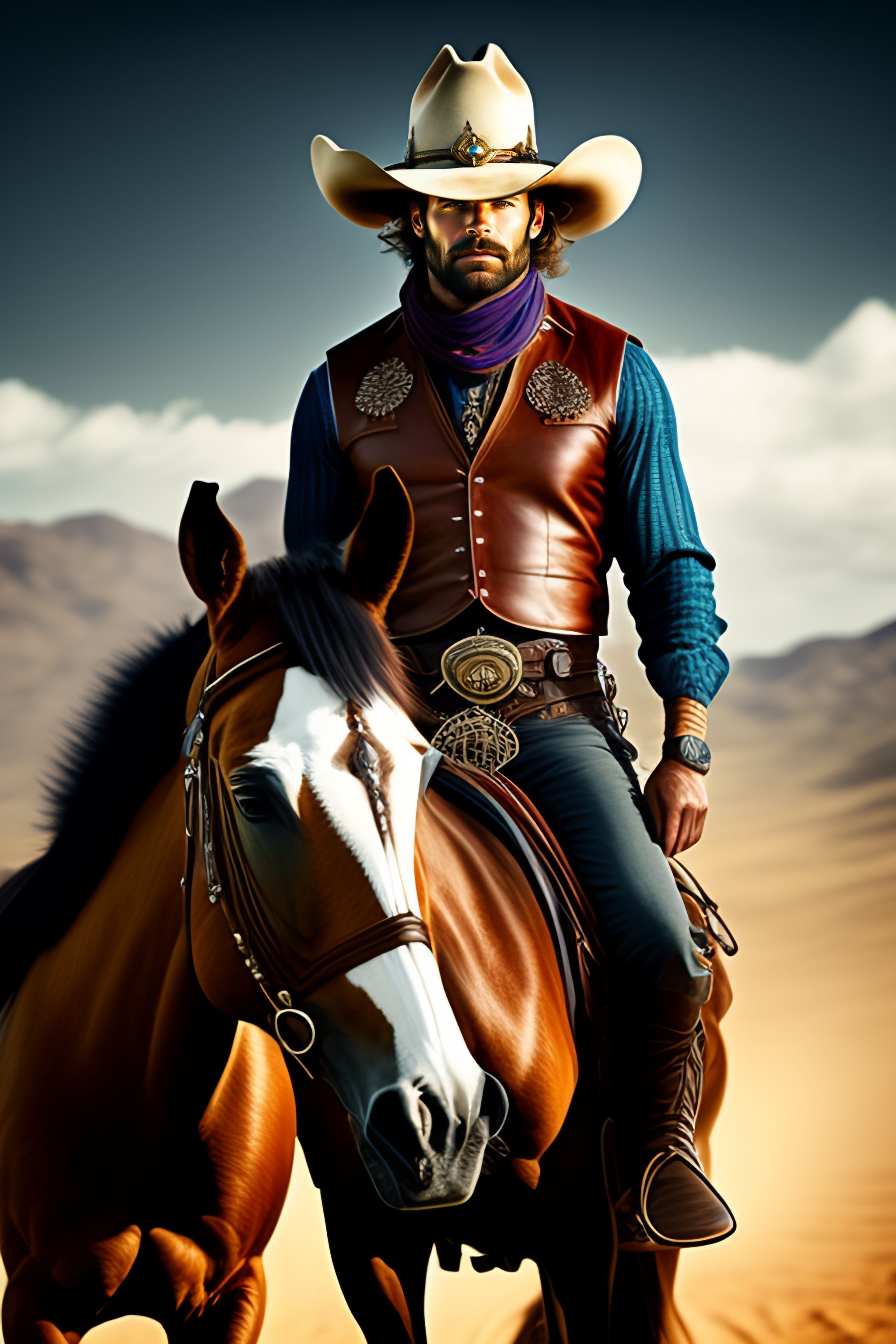 Lexica - Potrait of cowboy in a epic future