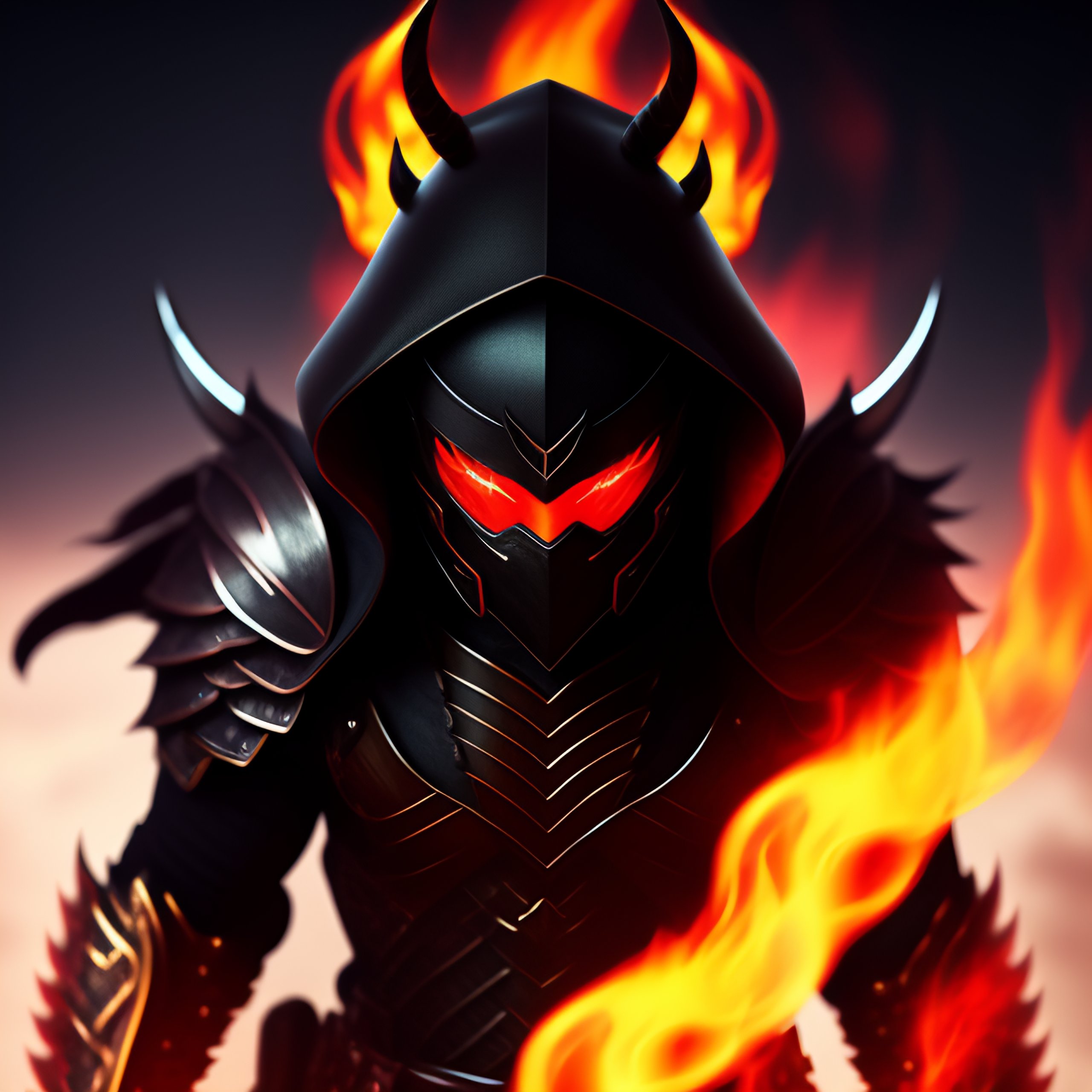 Lexica - Devil ninja, black wings, black armor, fire background ...