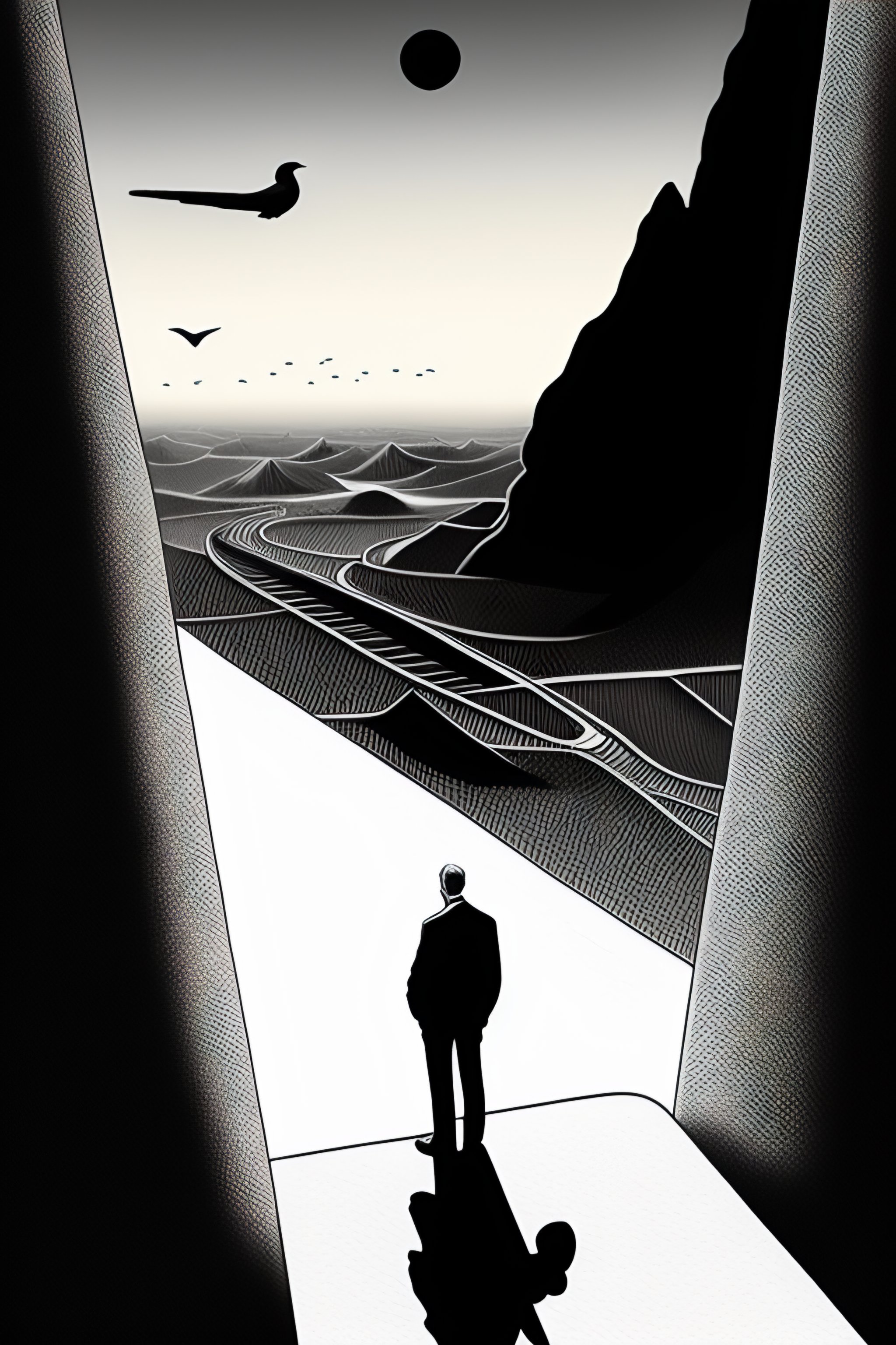 Lexica - A alone man. pen and ink, birds eye view, illustrated by hergé ...