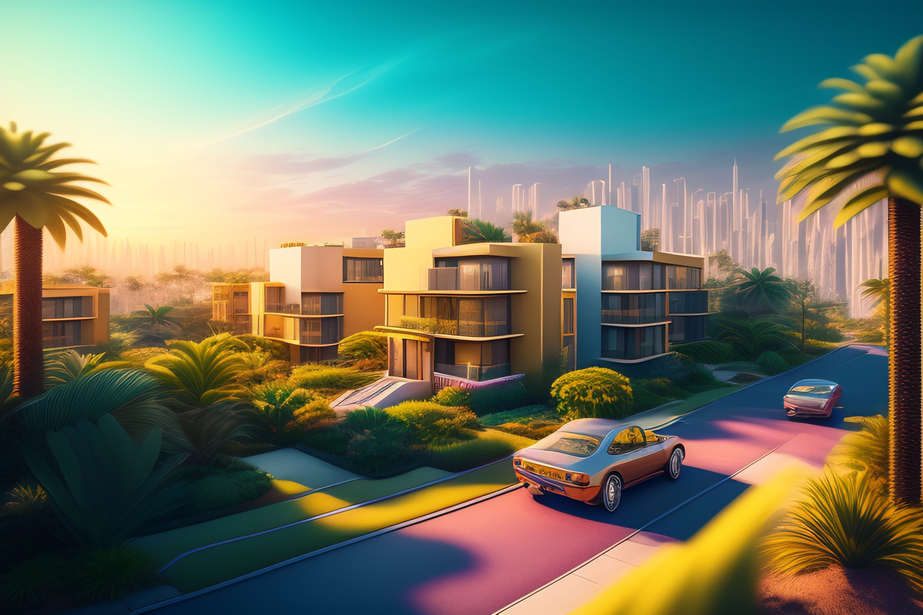 Lexica - Golden neighborhood in a vaporwave jungle, 4k, ultra realistic ...