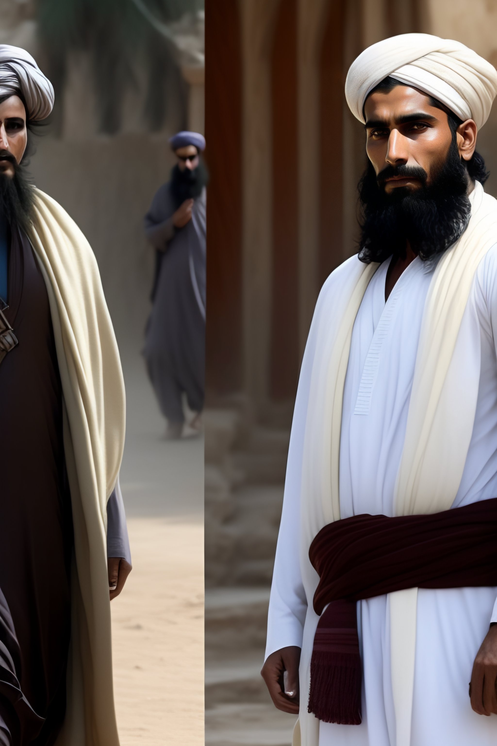 Lexica - Taliban fighter in white robe and a scarf and pakol in Mazari ...