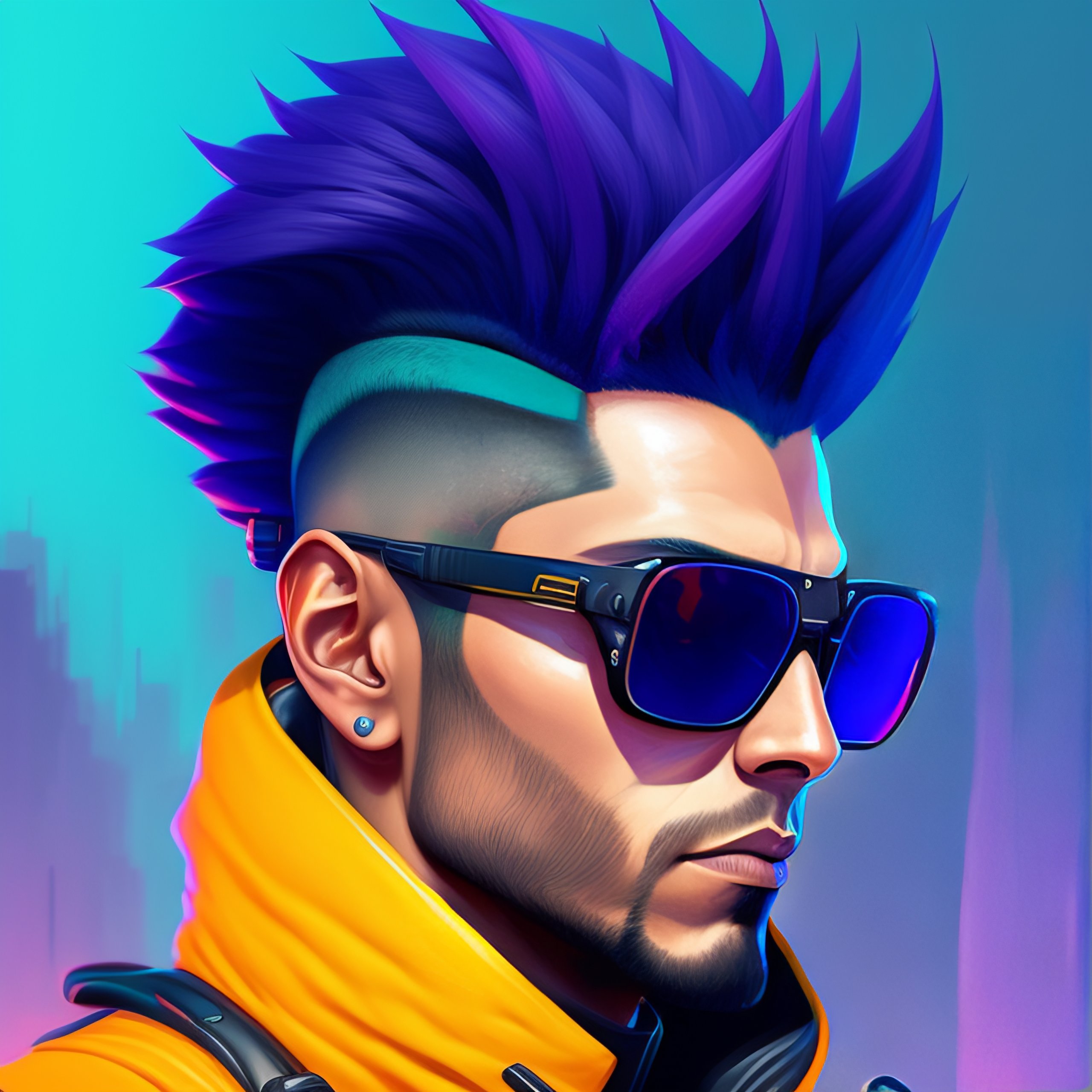 Lexica - The head of a male cyberpunk punker with mawhawk, glasses and ...
