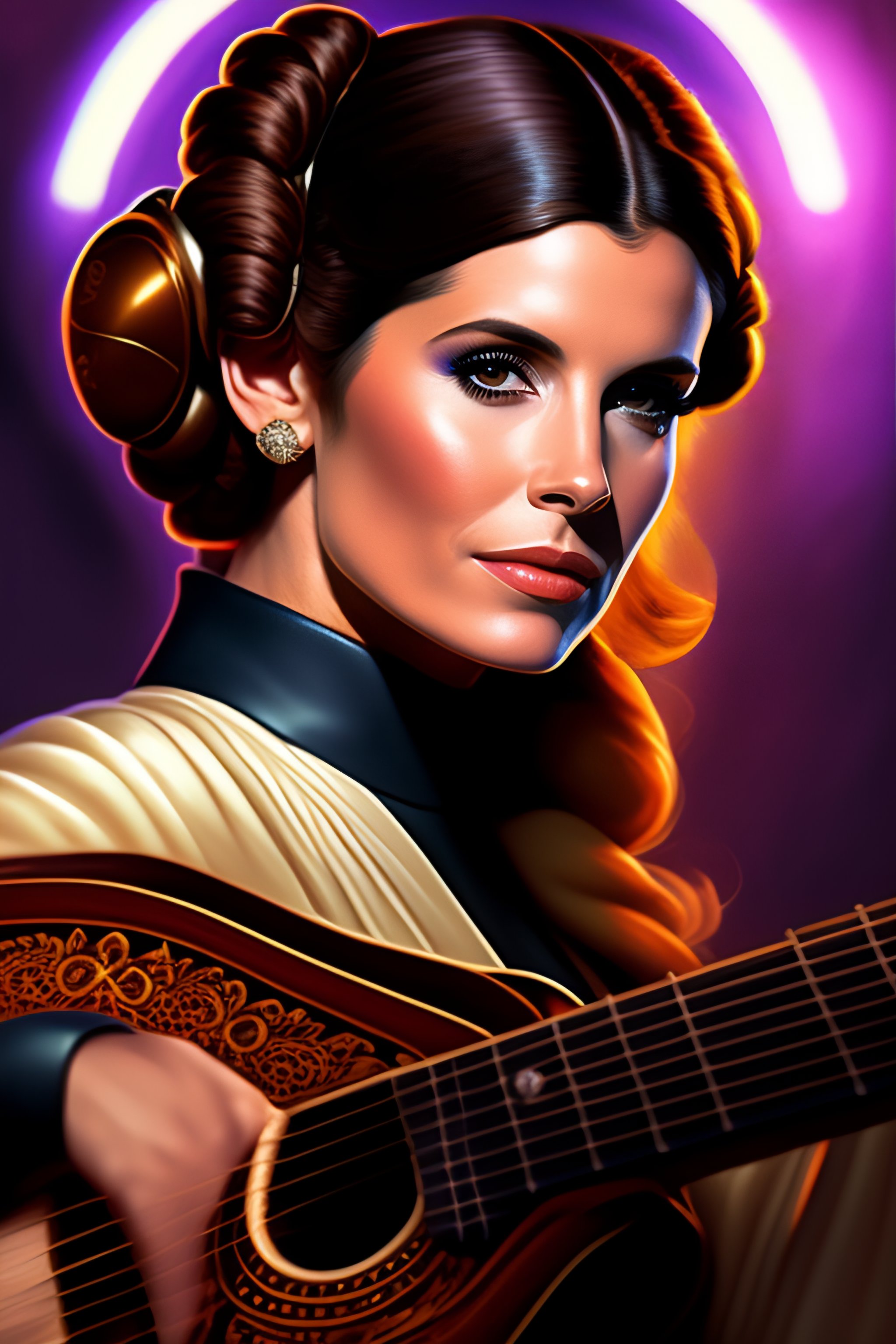 Lexica - Portrait of princess leia playing the guitar, intricate ...