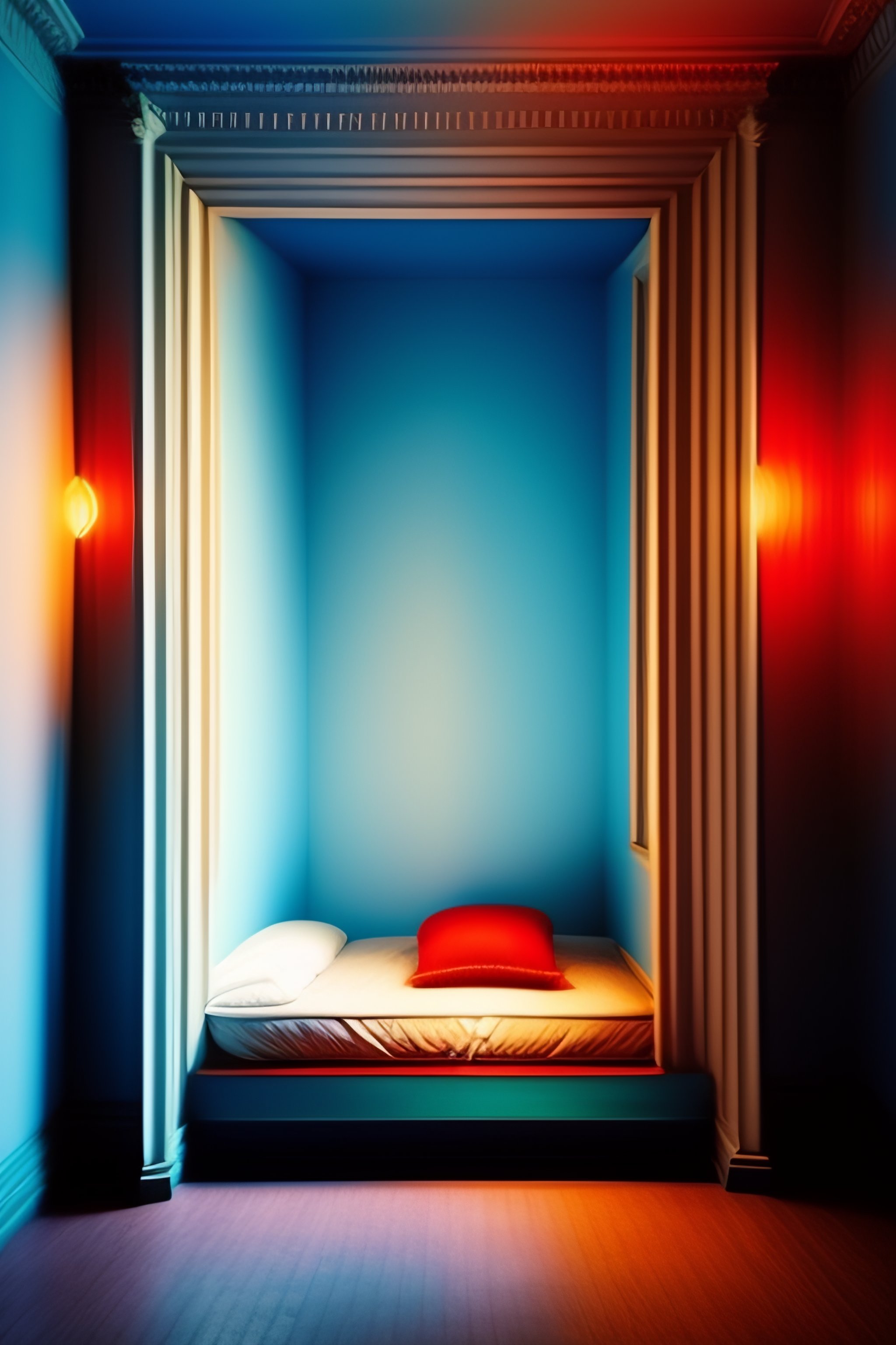 Lexica - An ivory golden demon in a blue and red haunted liminal ...