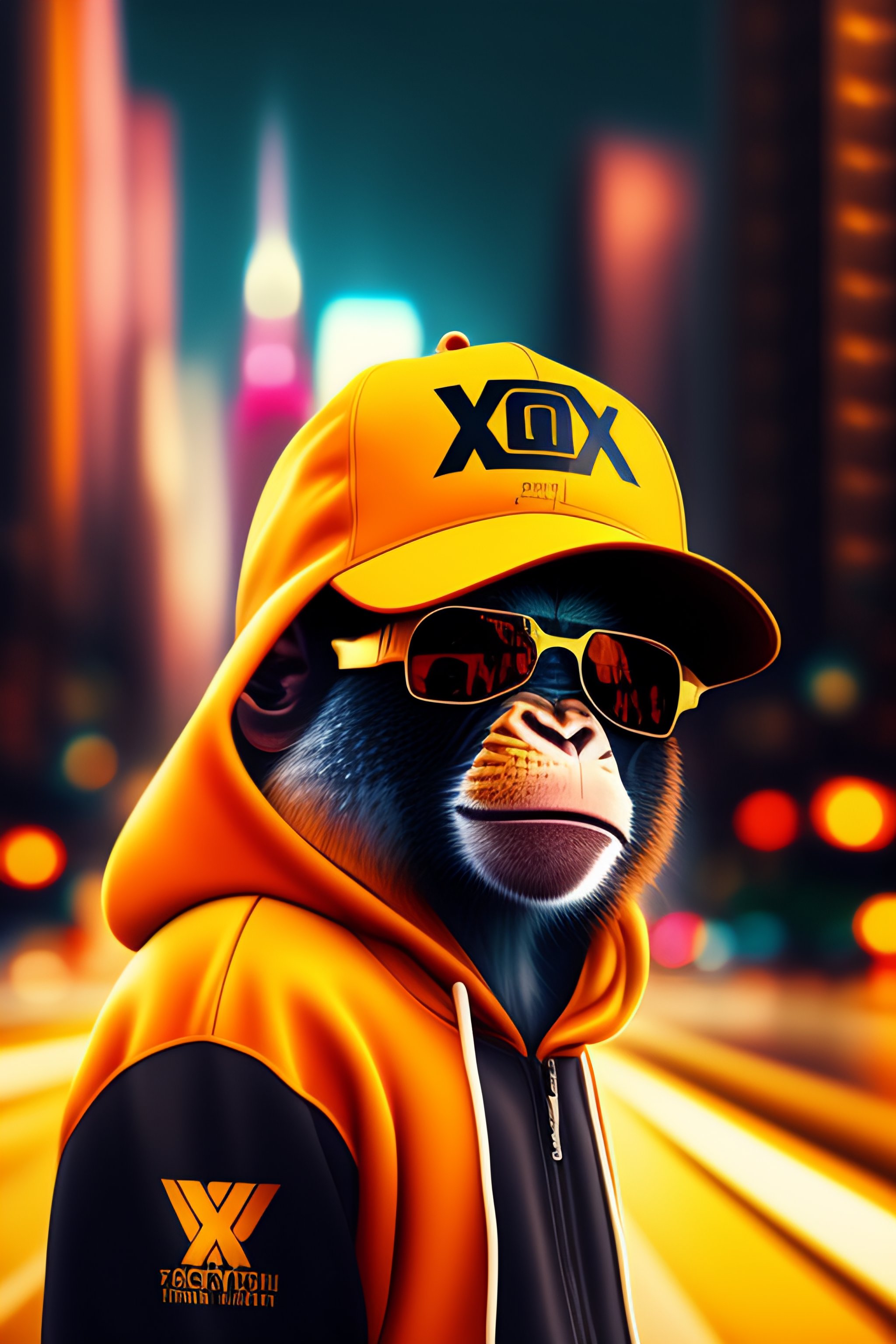 Lexica - Monkey wearing a hoody and cap with x logo. Big golden ...