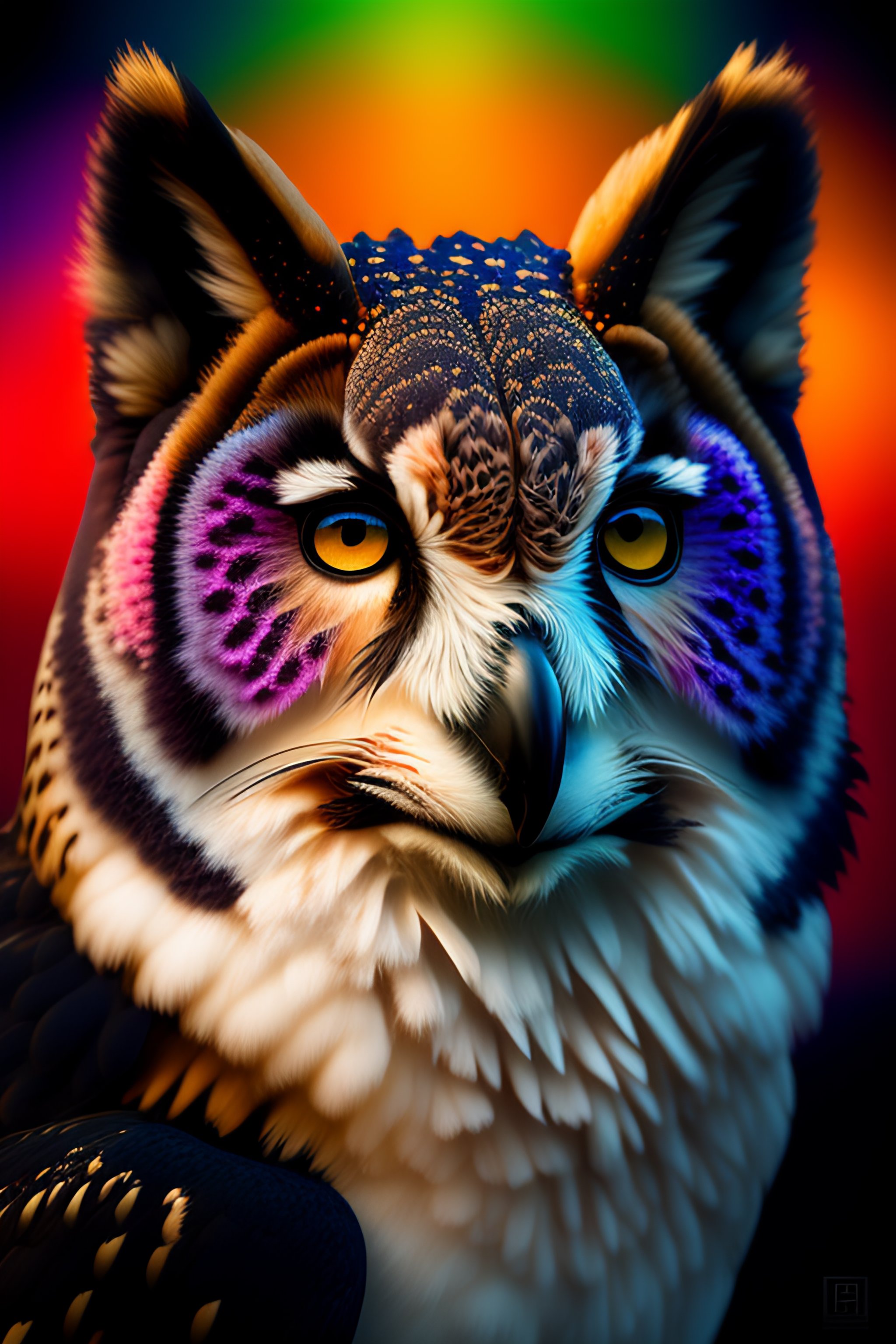 Lexica - Ultra close-up photo of a face of fuzzy owl semi Panther with ...