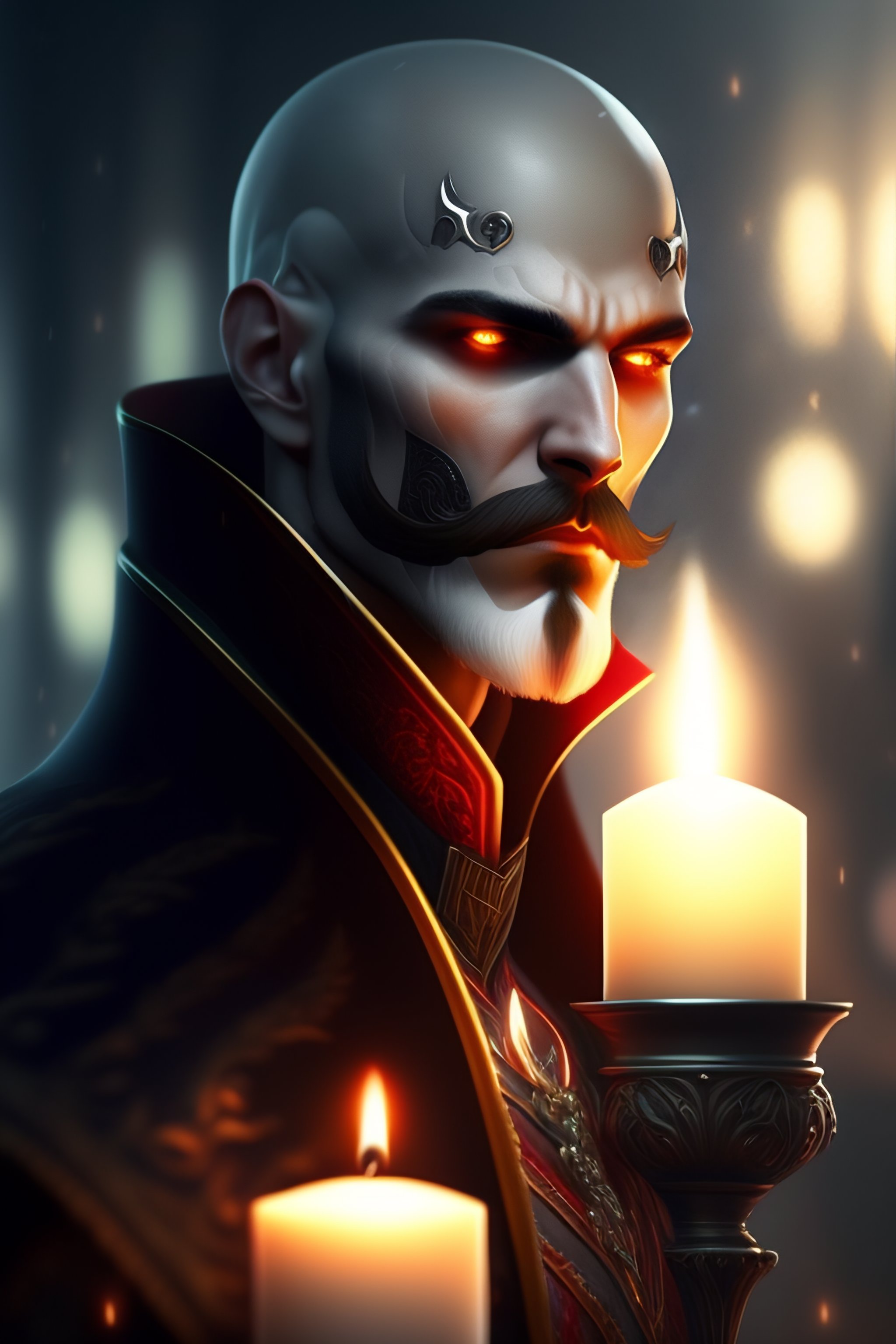 Lexica - Vampire dressed in white .. no hair on his head white beard ...