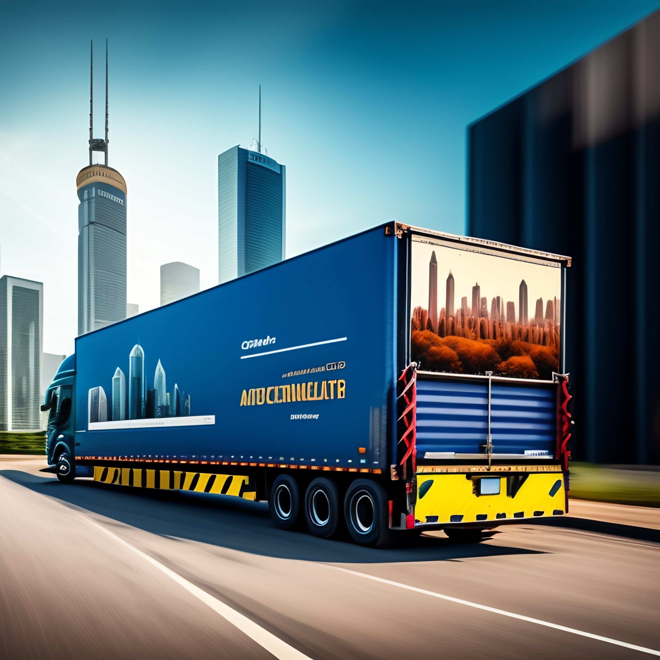 Lexica - Picture of a moving truck with a city landscape in the ...