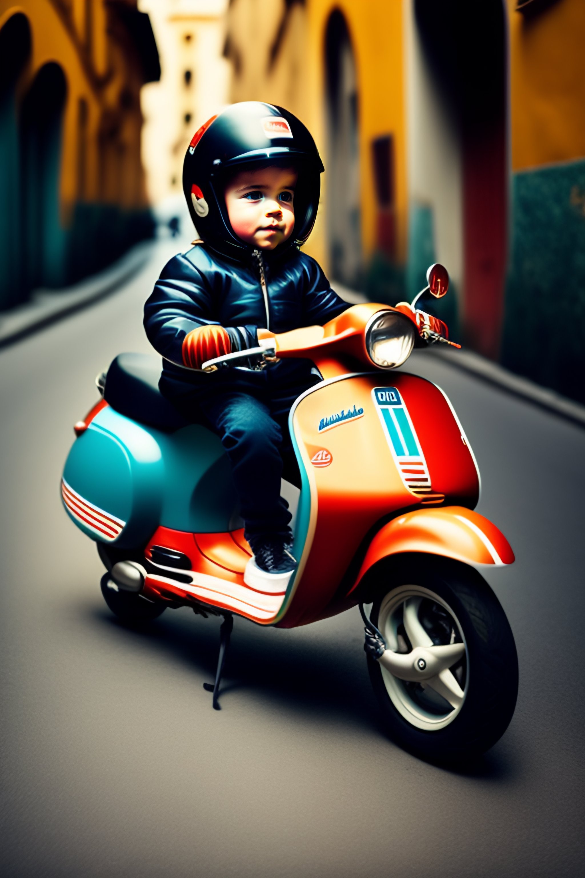 Lexica - Italian boy 3 years old on vespa in italy with name LUCA on helmet