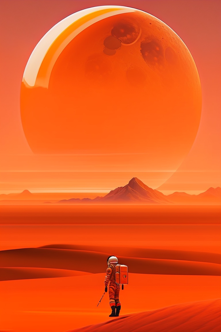Lexica - Astronaut walking on Mars , looking towards big moon, anime ...